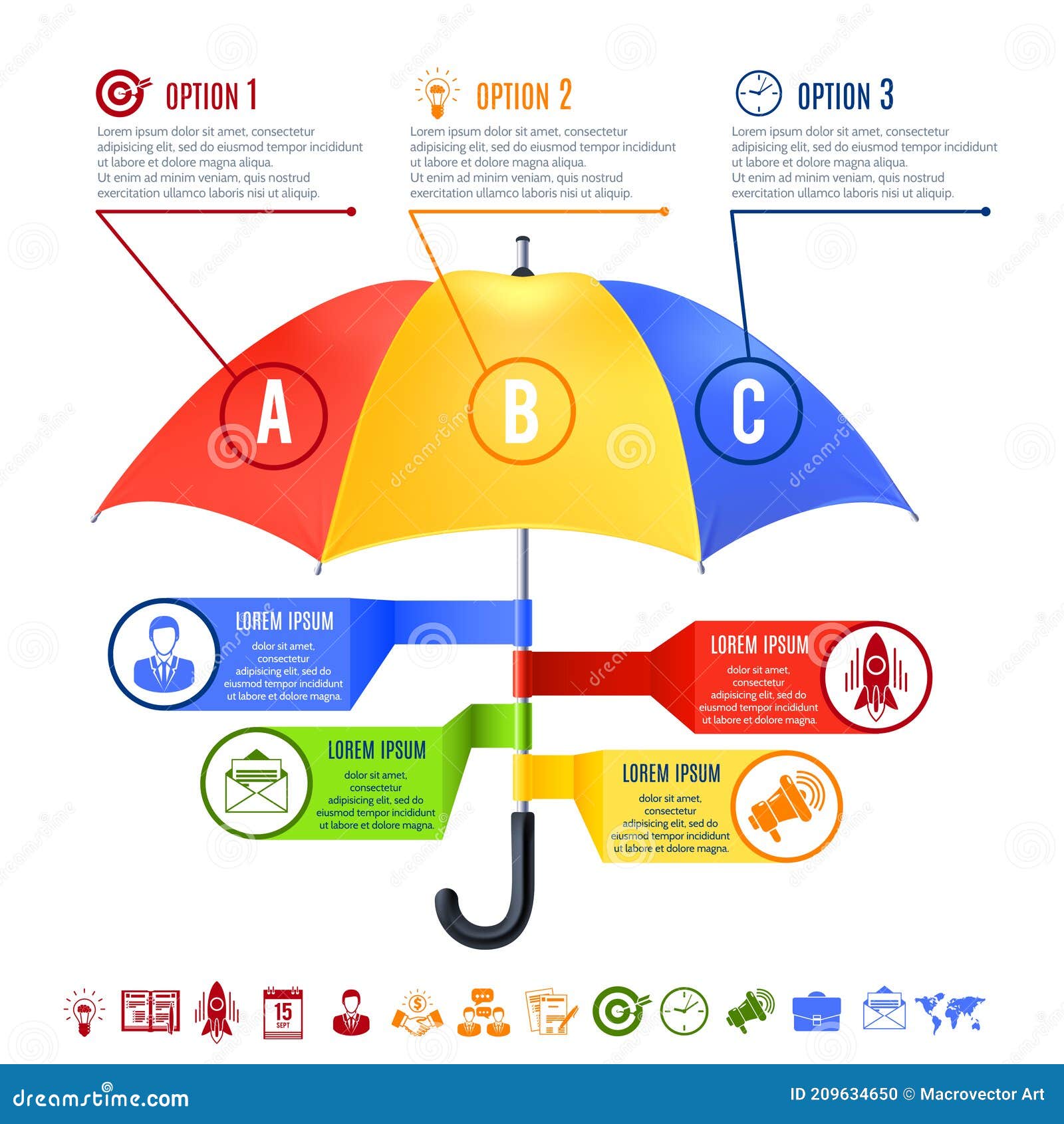 Umbrella Infographics Set stock vector. Illustration of open - 209634650