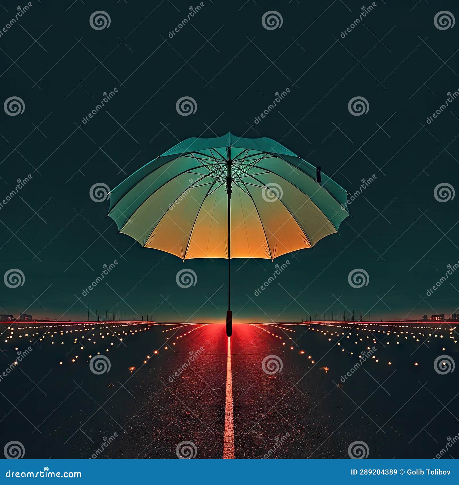 An Umbrella in the Middle of the Road at Night Stock Illustration ...