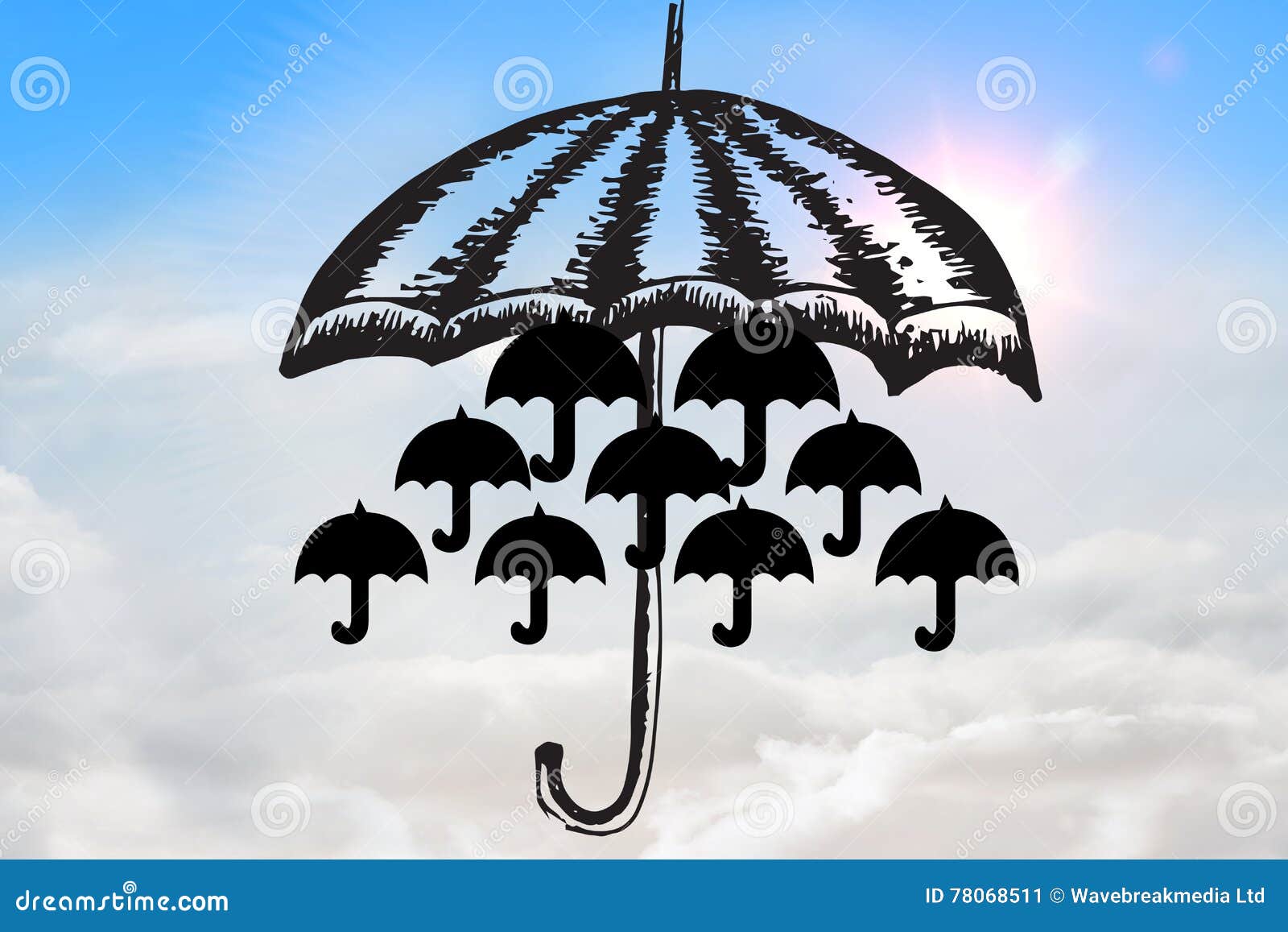 Umbrella Over Umbrellas Graphic Stock Illustration - Illustration of ...