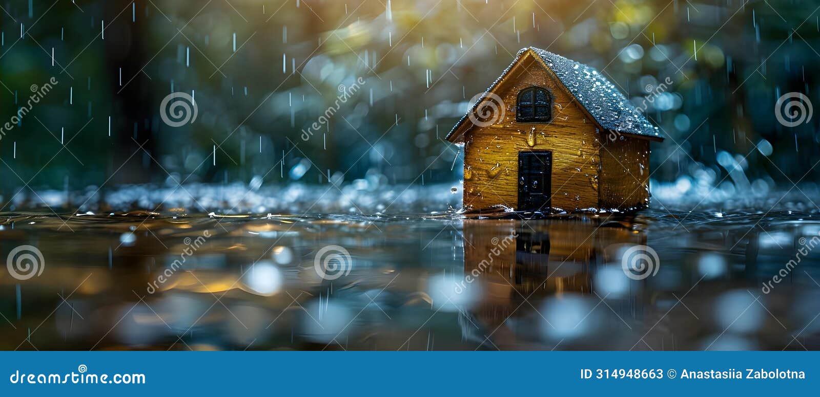 Umbrella Policy Protection: Home Amidst Rainfall. Concept Umbrella ...