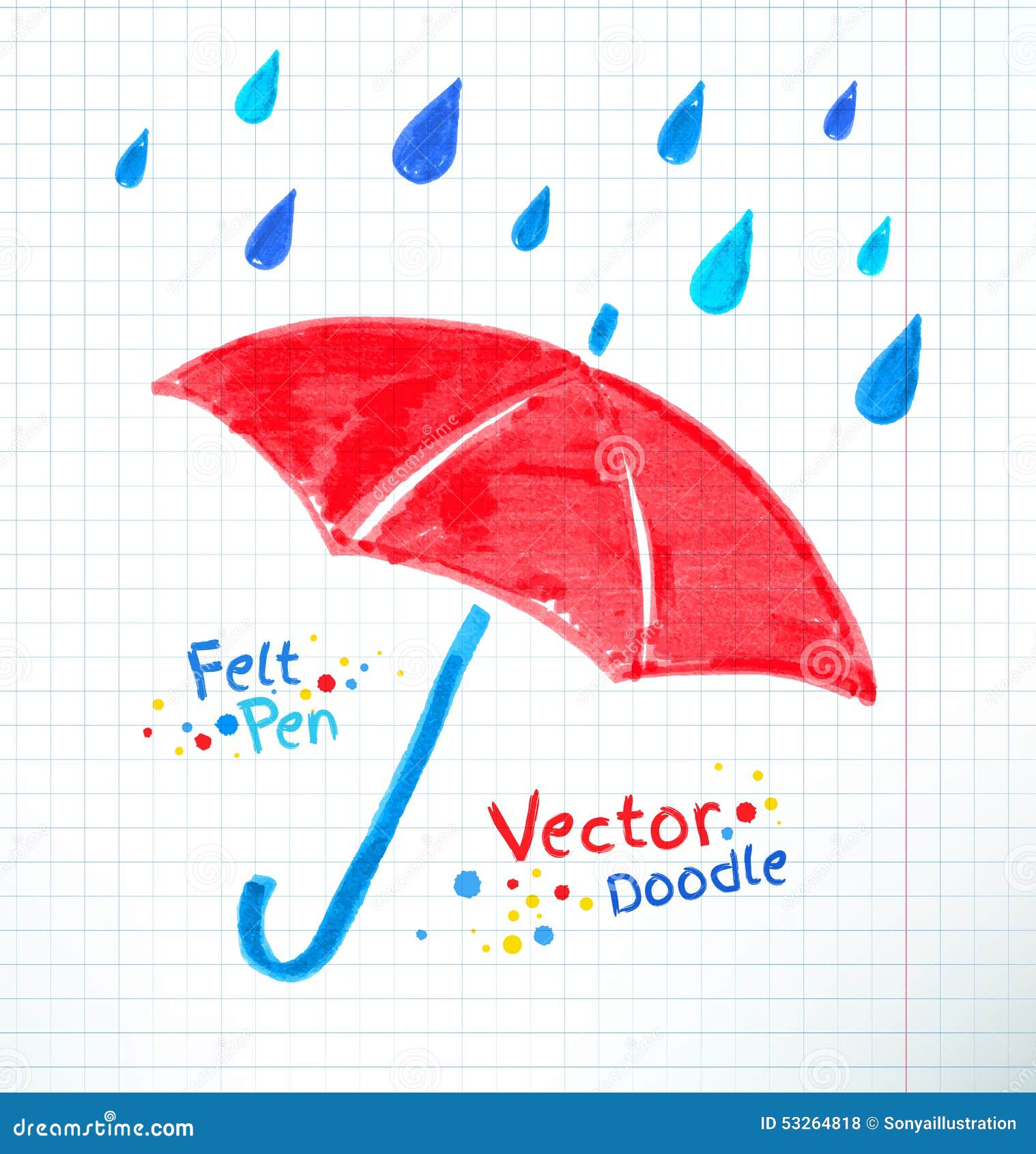 Umbrella and Rain Drops. Felt Stock Vector - Illustration of artwork ...