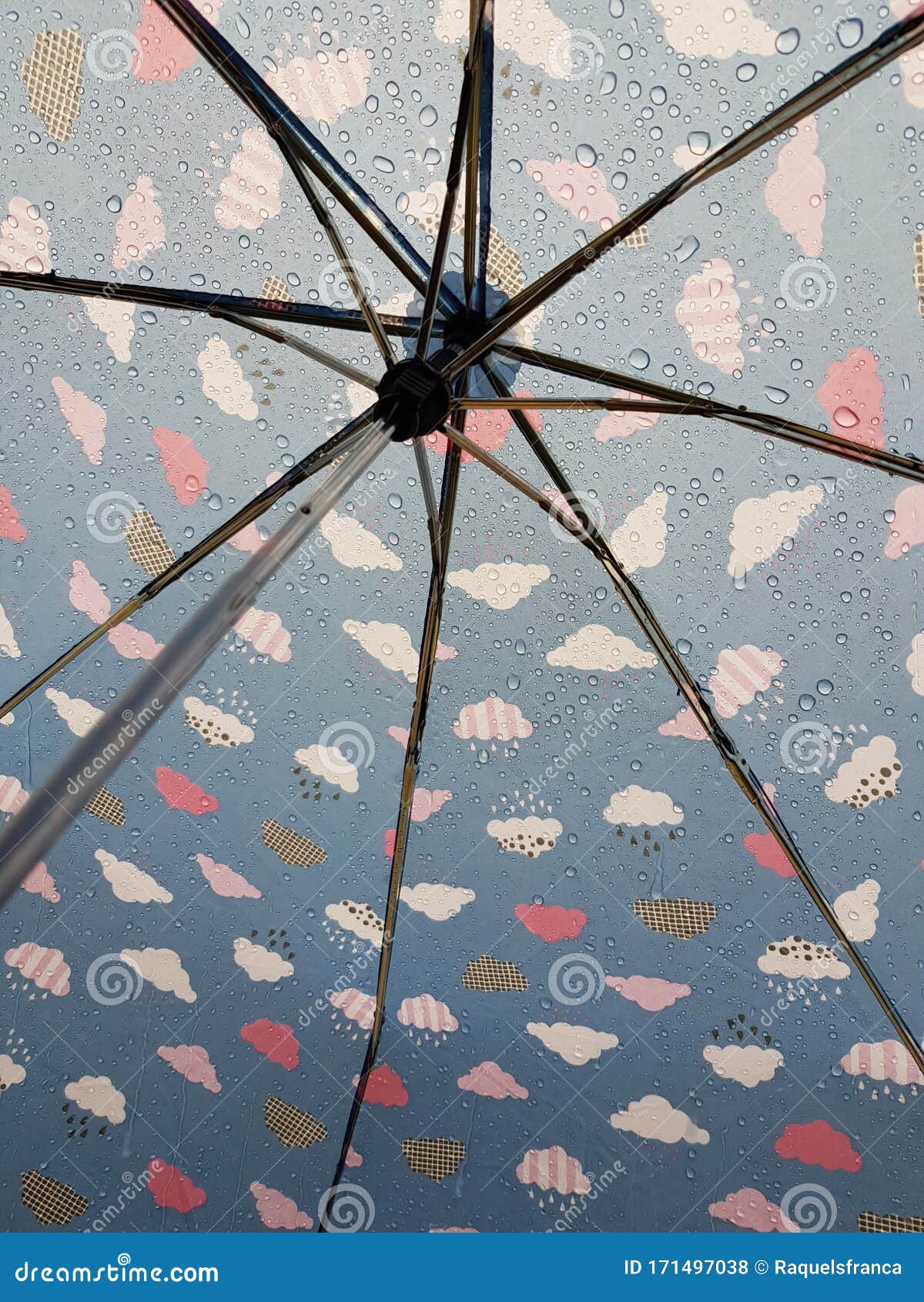 Umbrella with Raindrops on Rainy Day Stock Photo - Image of raindrop ...