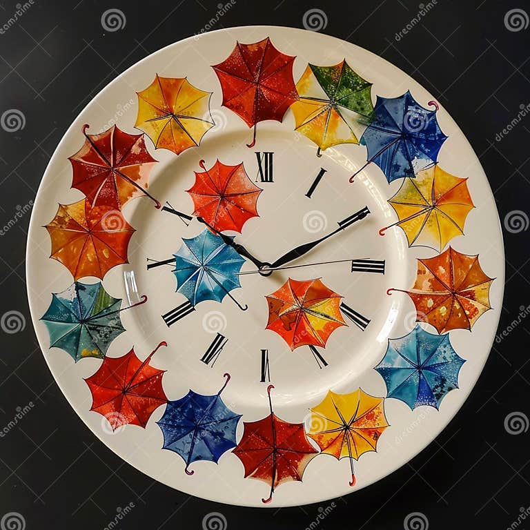 Umbrella-shaped Clock on a Plate, Unique Timepiece Design Stock ...