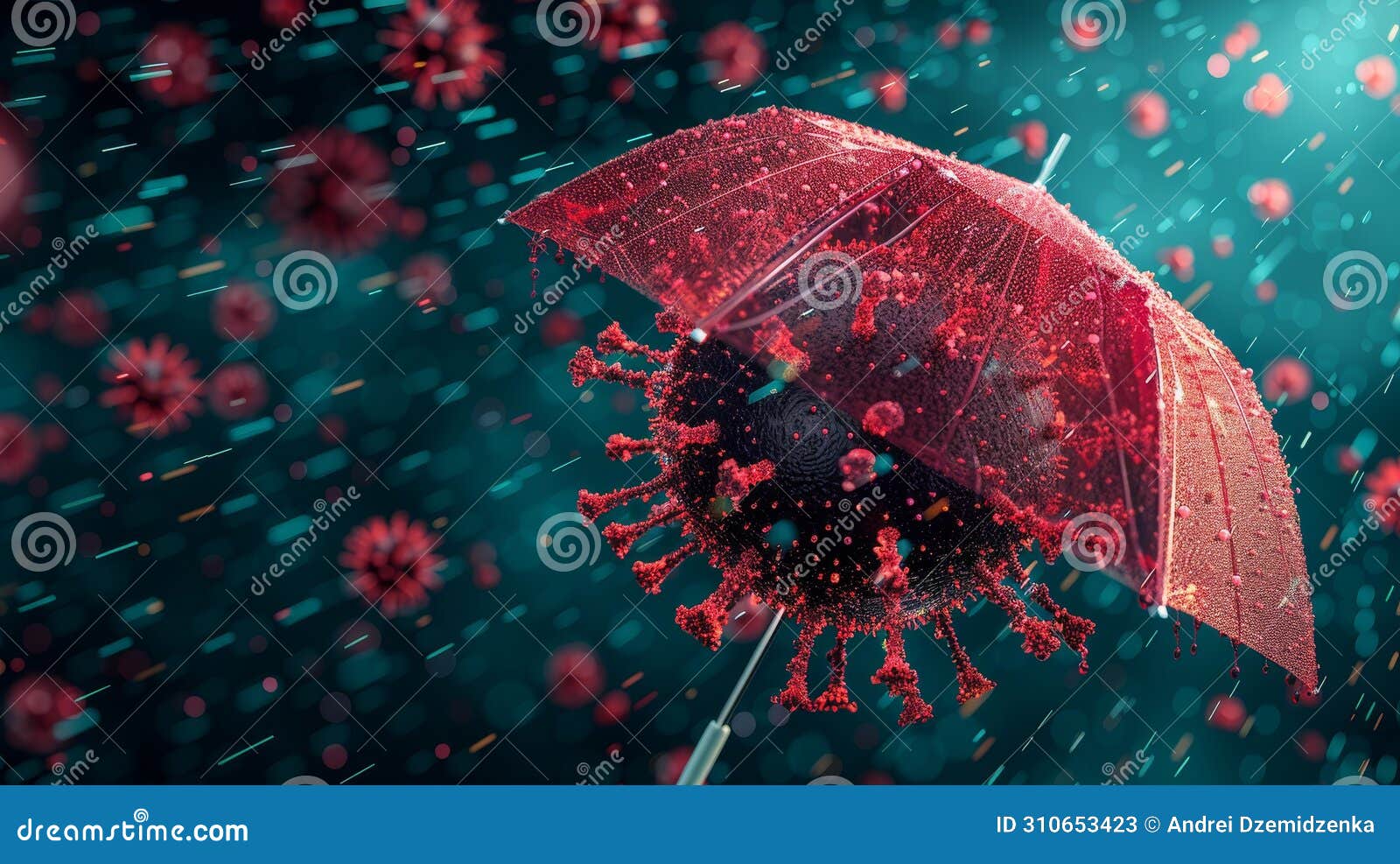 The Umbrella is a Shield Against Germs and Viruses, Isolated on a Blue ...