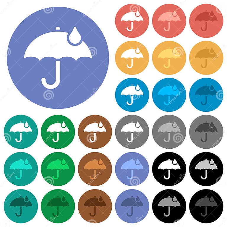 Umbrella with Single Raindrop Solid Round Flat Multi Colored Icons Stock Vector - Illustration ...