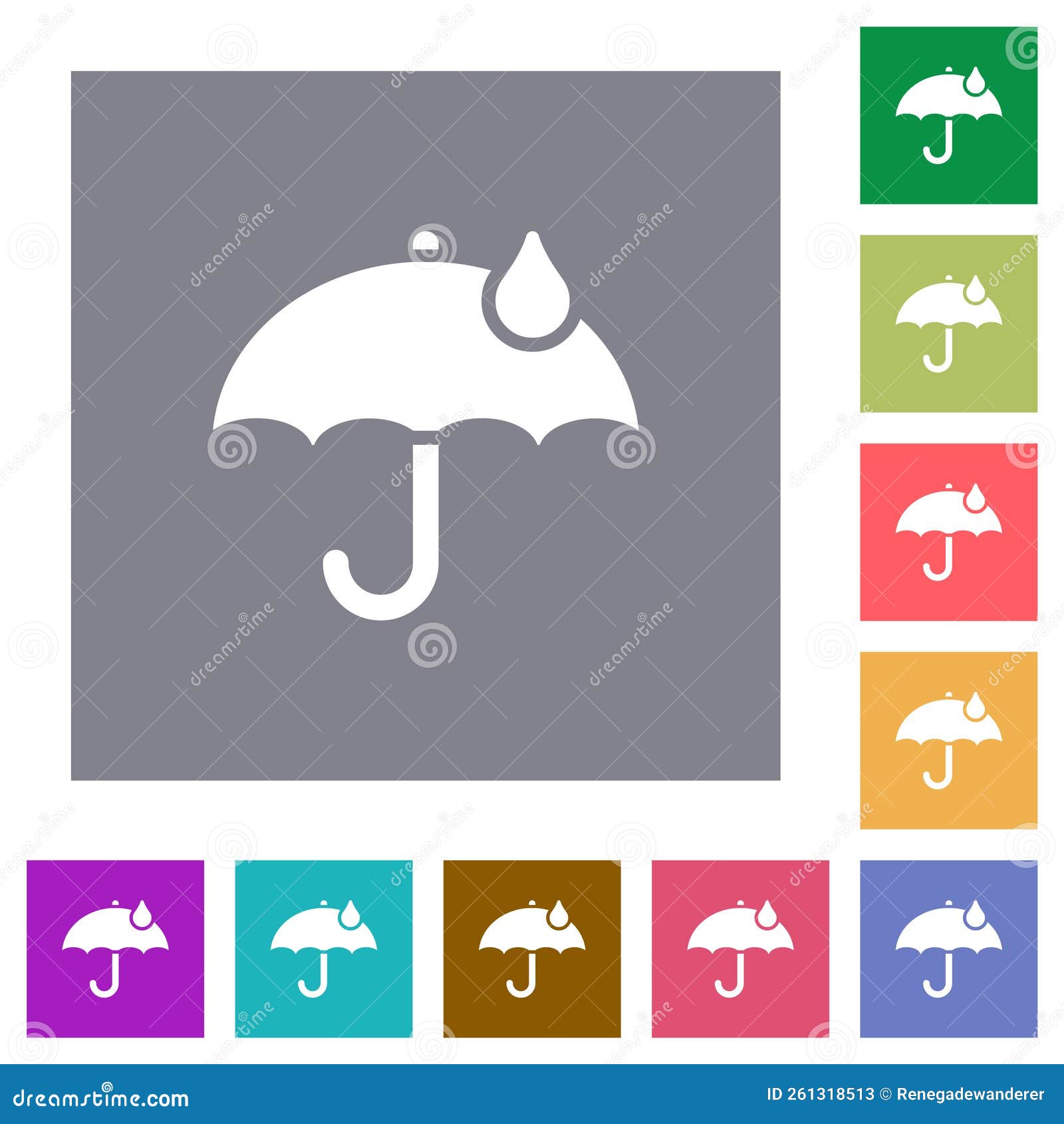 Umbrella with Single Raindrop Solid Square Flat Icons Stock Vector - Illustration of dripped ...