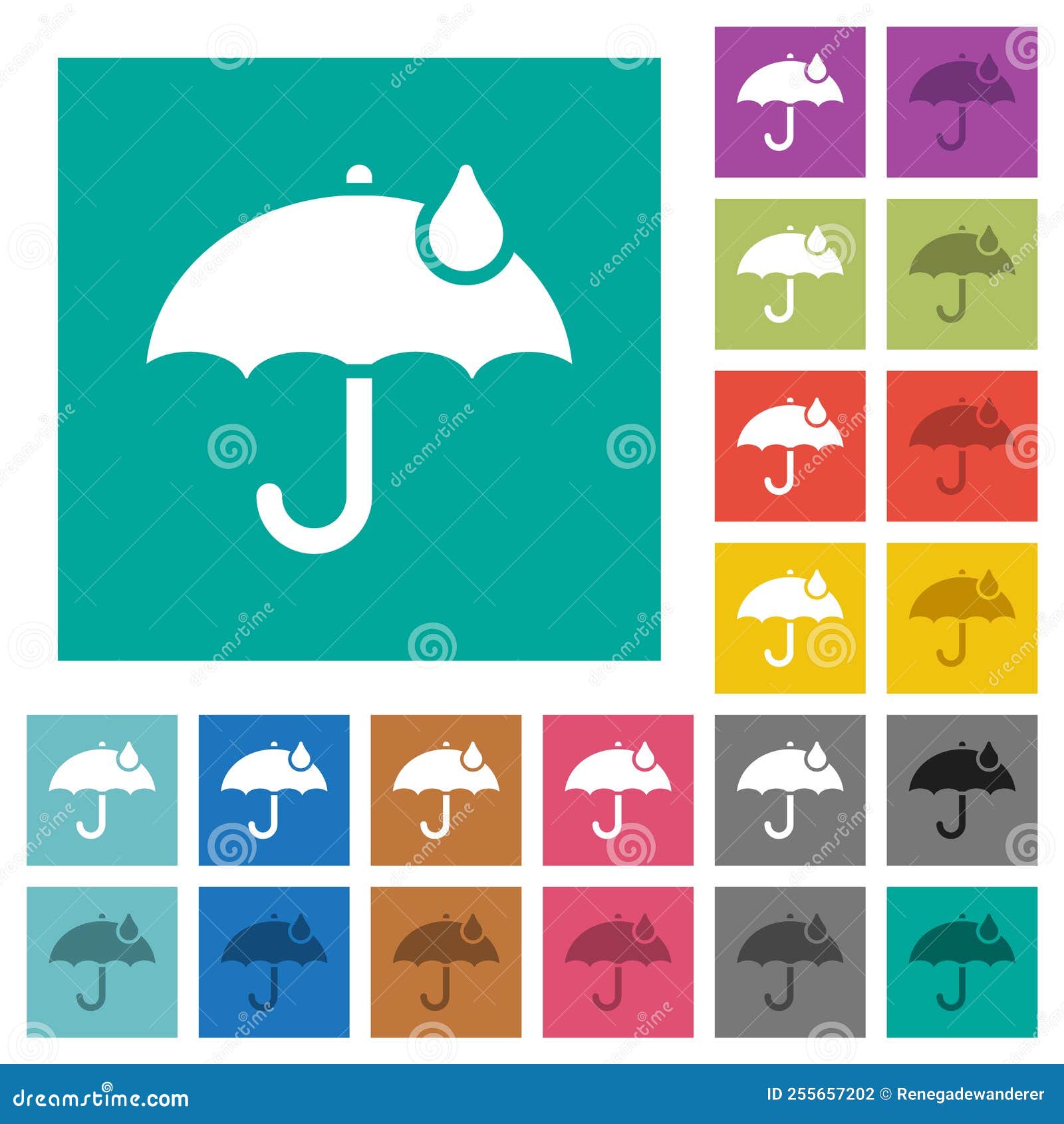 Umbrella with Single Raindrop Solid Square Flat Multi Colored Icons ...