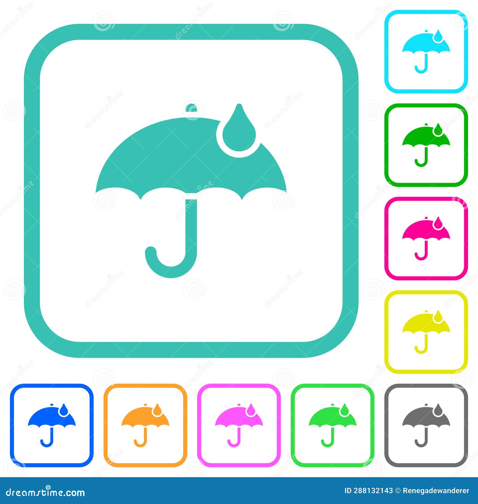Umbrella with Single Raindrop Solid Vivid Colored Flat Icons Stock Vector - Illustration of ...