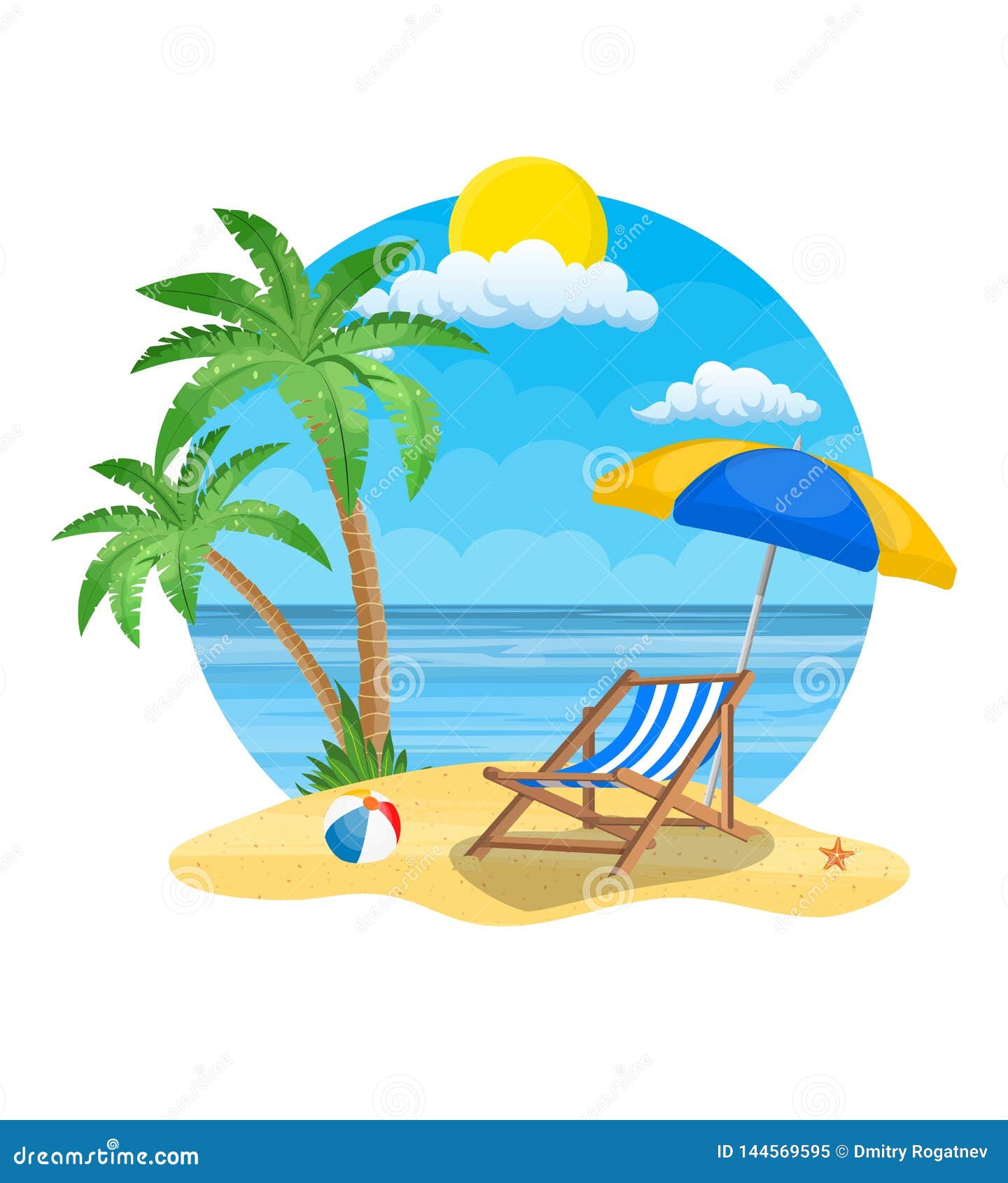 Umbrella And Sun Lounger On The Beach Stock Vector Illustration Of