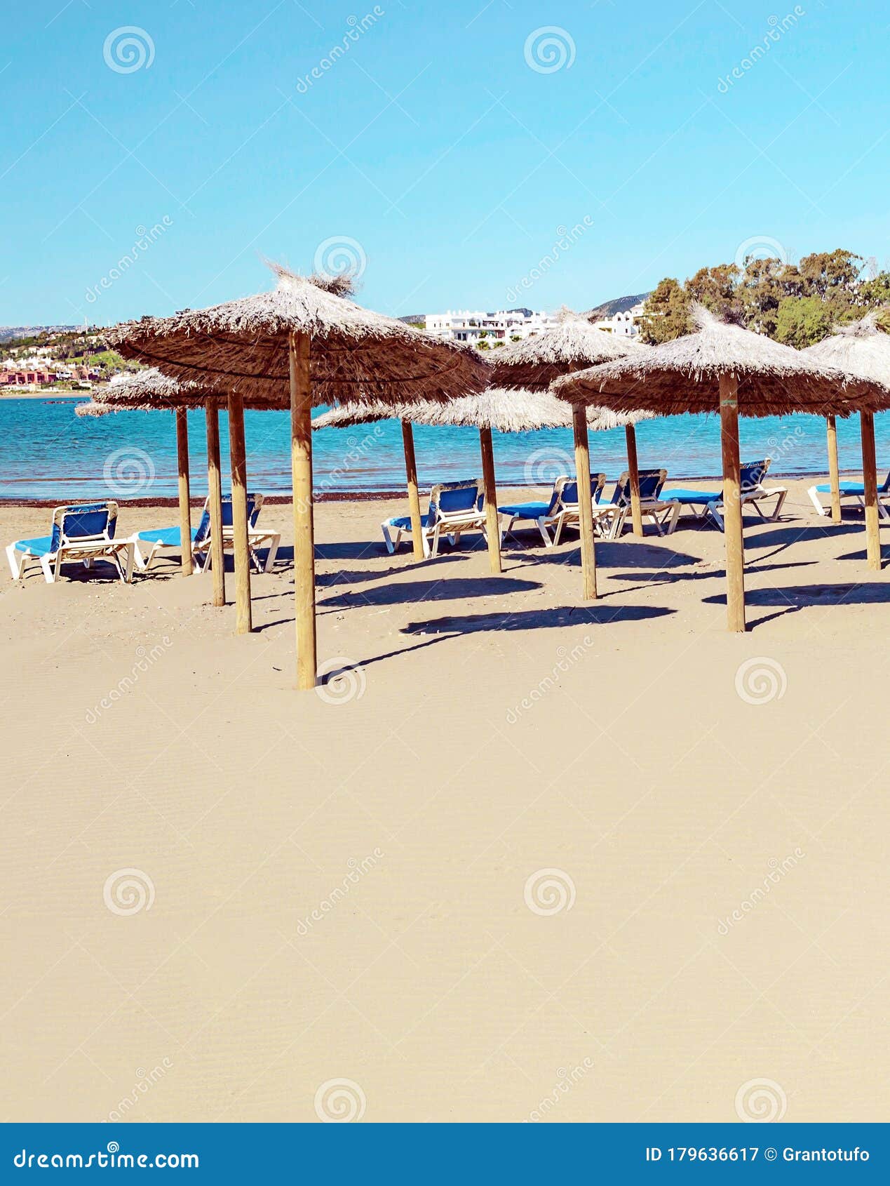 Umbrellas on a beach stock image. Image of mediterranean - 179636617