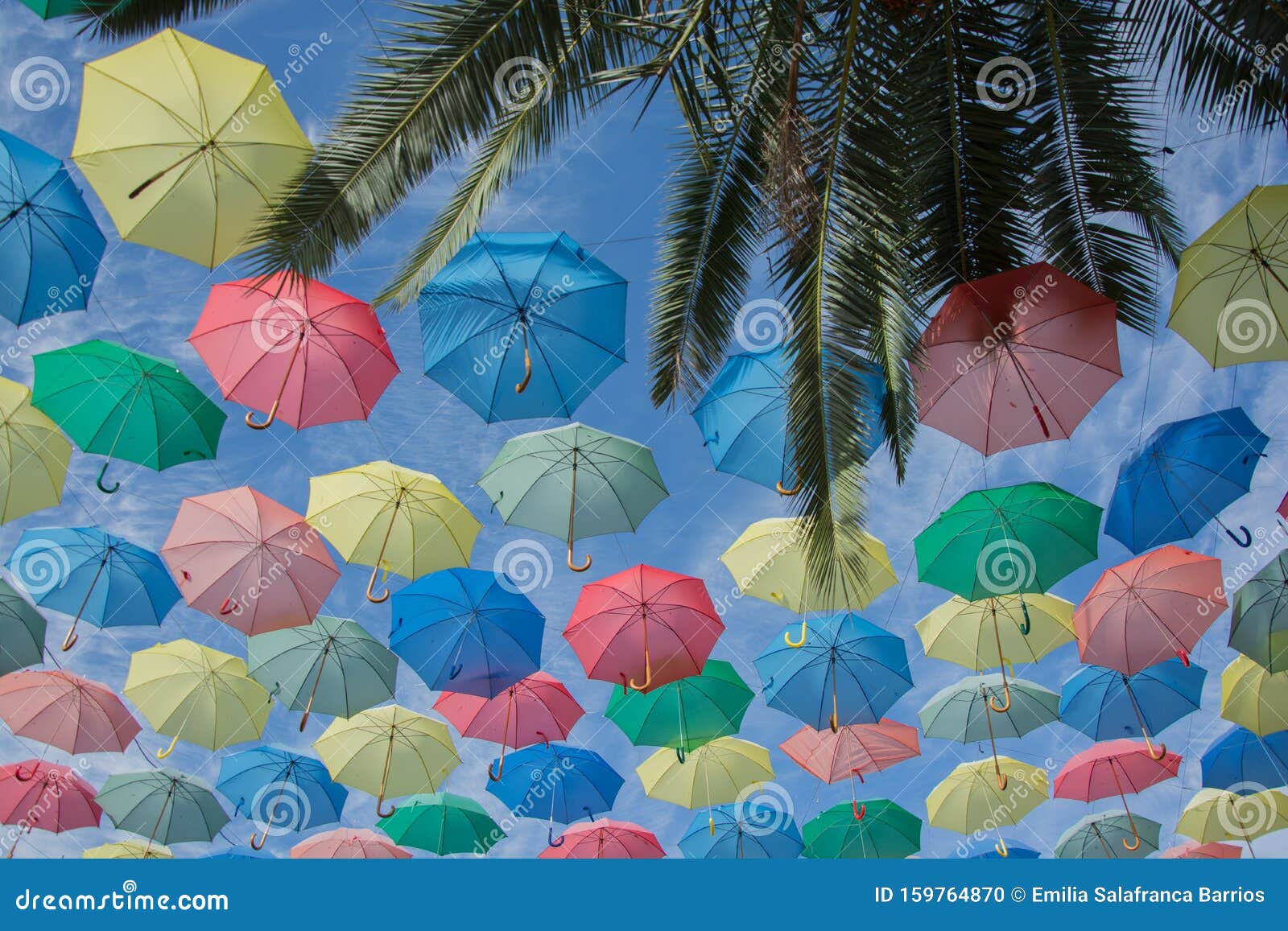 Umbrellas of Different Colors in the Sky Stock Photo - Image of blue ...