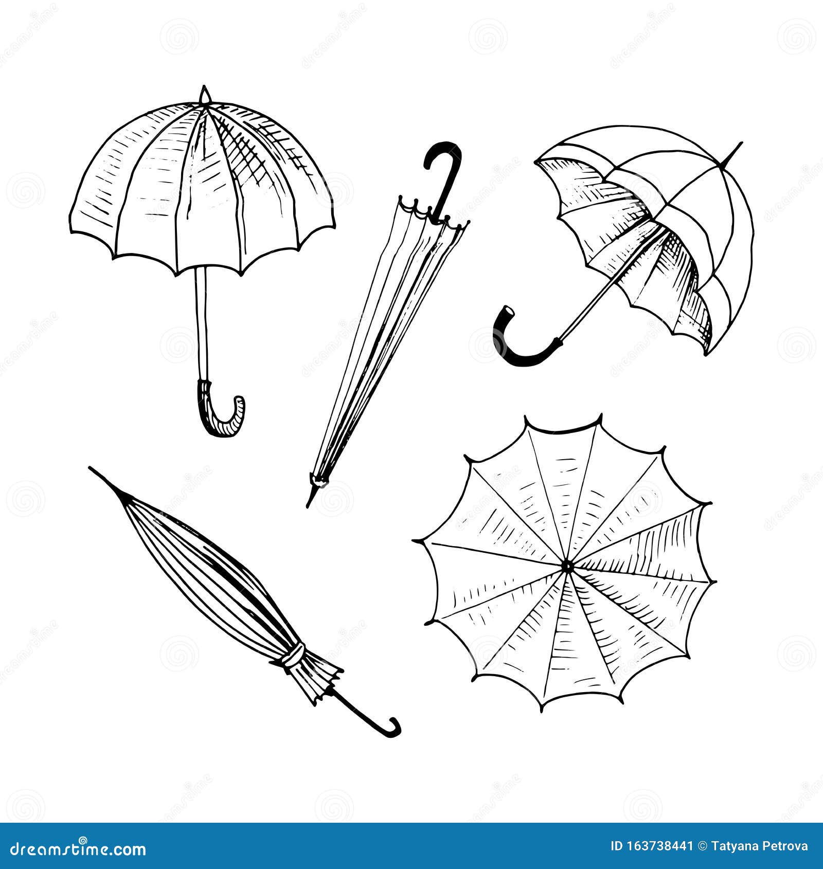 Umbrellas Set Collection Of Isolated Sketchy Style Umbrellas Doodle