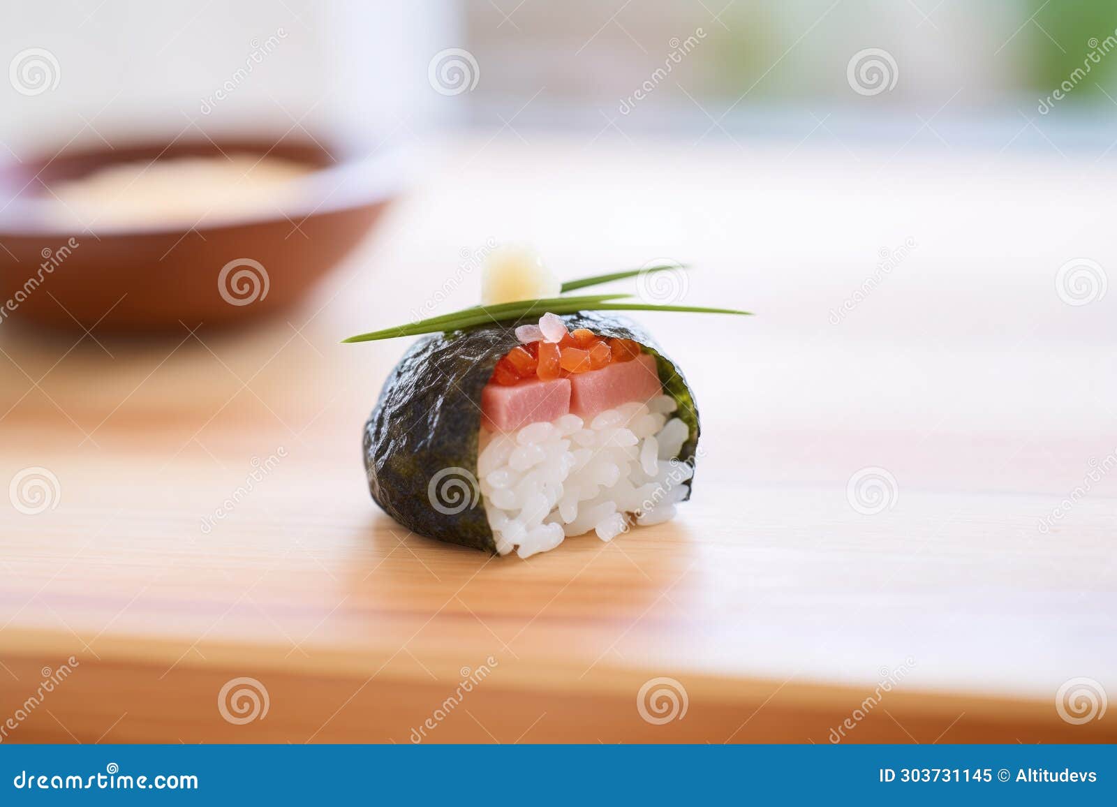 Umeboshi Inside Onigiri Rice Ball, Partially Open Stock Image - Image ...