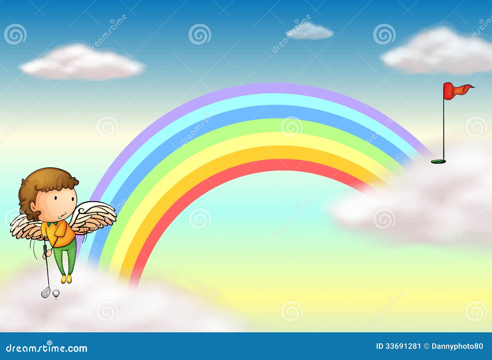 Un Angelo Che Gioca Golf Vicino All'arcobaleno Illustrazione Vettoriale ...