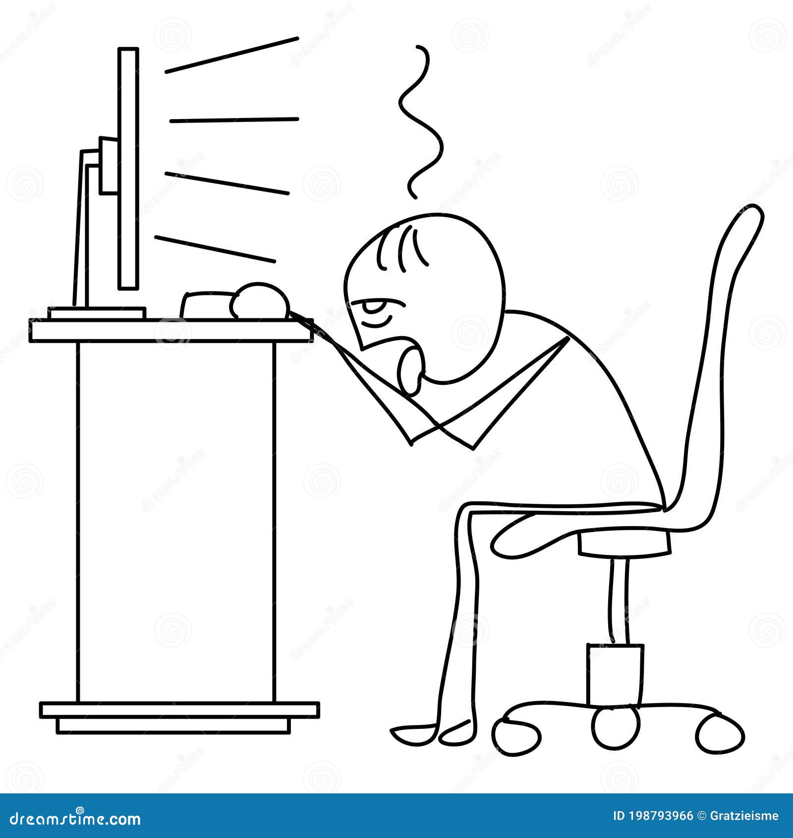 Un Boceto De Una Persona Cansada En La Computadora. Vector Ilustración ...