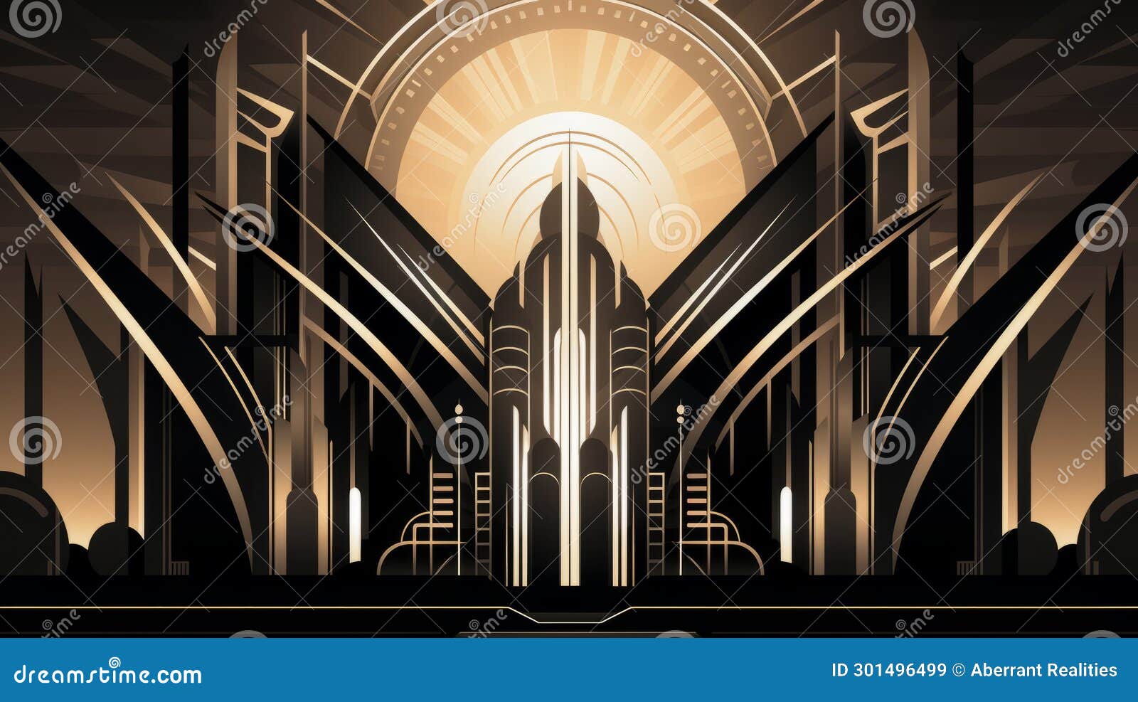 Un Cartel De Estilo Art Deco De Un Edificio Stock de ilustración - Ilustración de noche ...