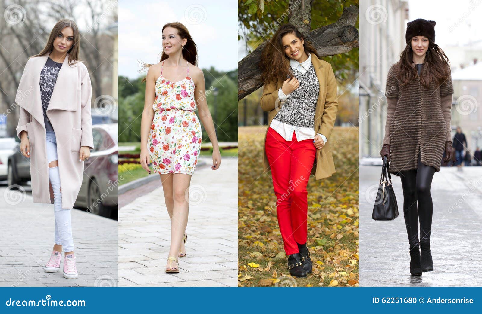 Un Collage Di Quattro Modelli Differenti in Vestiti Alla Moda Per ...