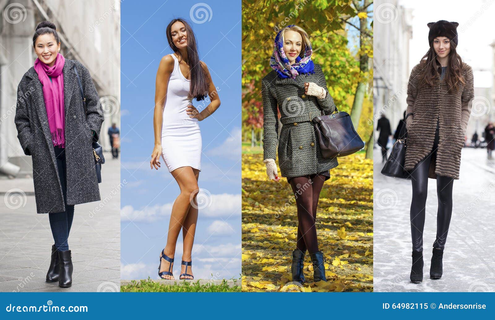 Un Collage Di Quattro Modelli Differenti in Vestiti Alla Moda Per ...