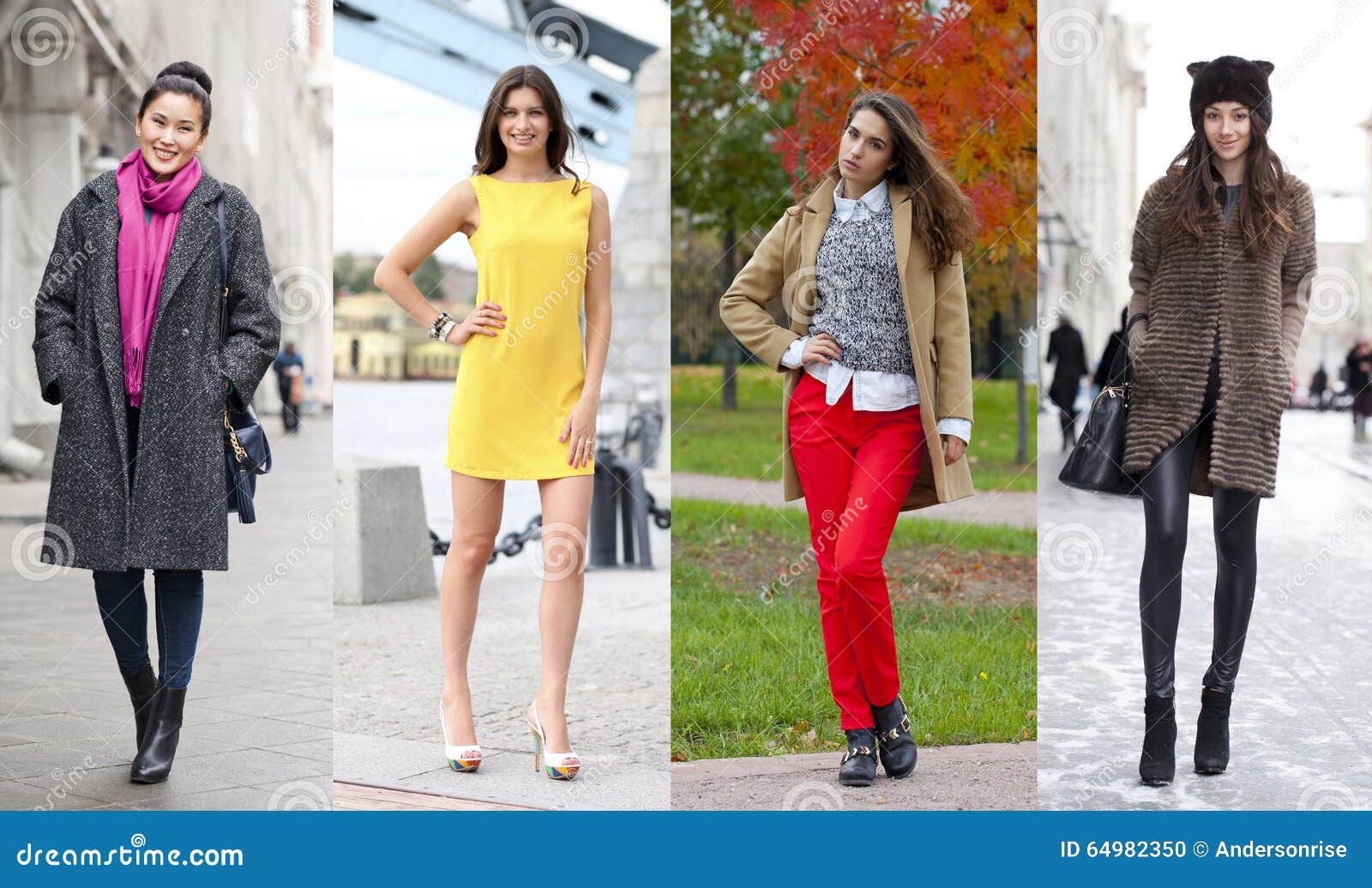 Un Collage Di Quattro Modelli Differenti in Vestiti Alla Moda Per ...