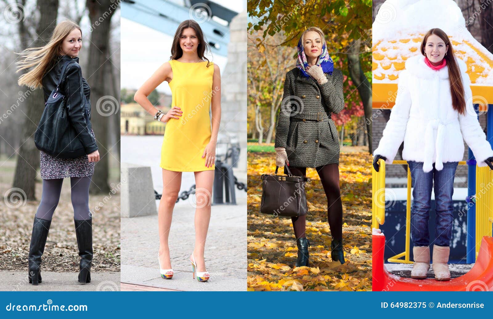 Un Collage Di Quattro Modelli Differenti in Vestiti Alla Moda Per ...