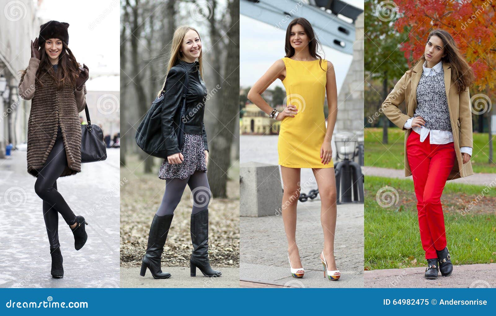 Un Collage Di Quattro Modelli Differenti in Vestiti Alla Moda Per ...