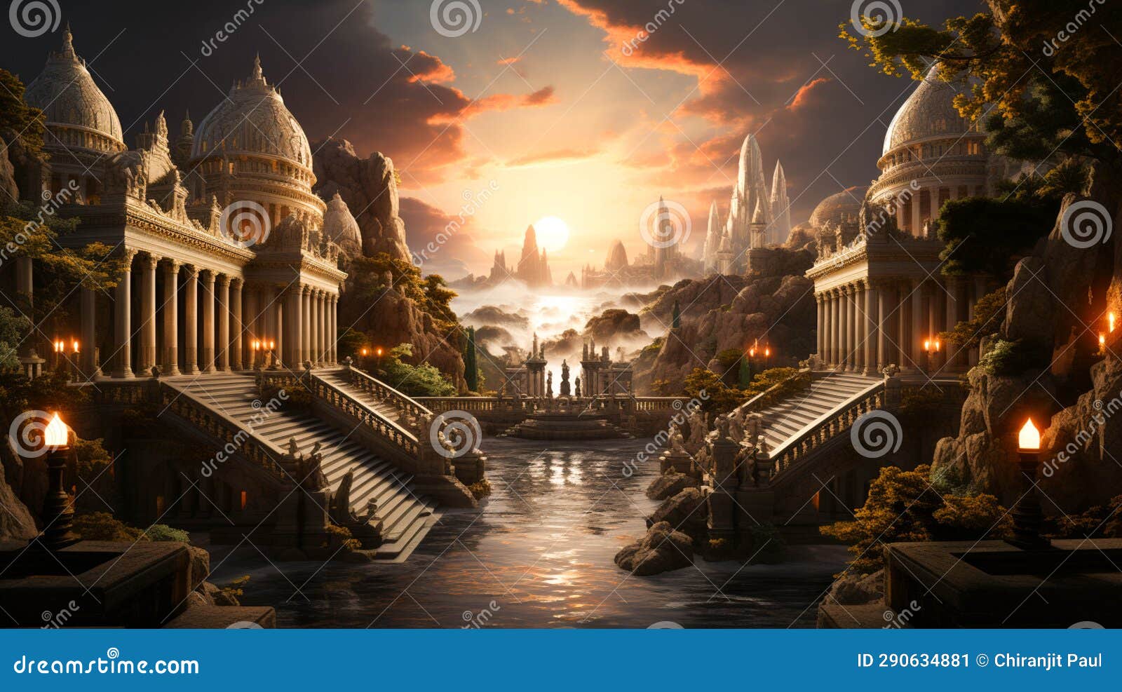 Un Cuadro De Un Templo Con Columnas Y Un Sol Imagen de archivo - Imagen ...