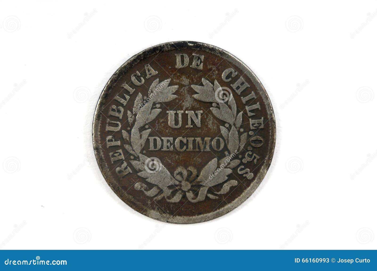 Un Decimo Coin of Chile 1885 Stock Image - Image of brass, macro: 66160993