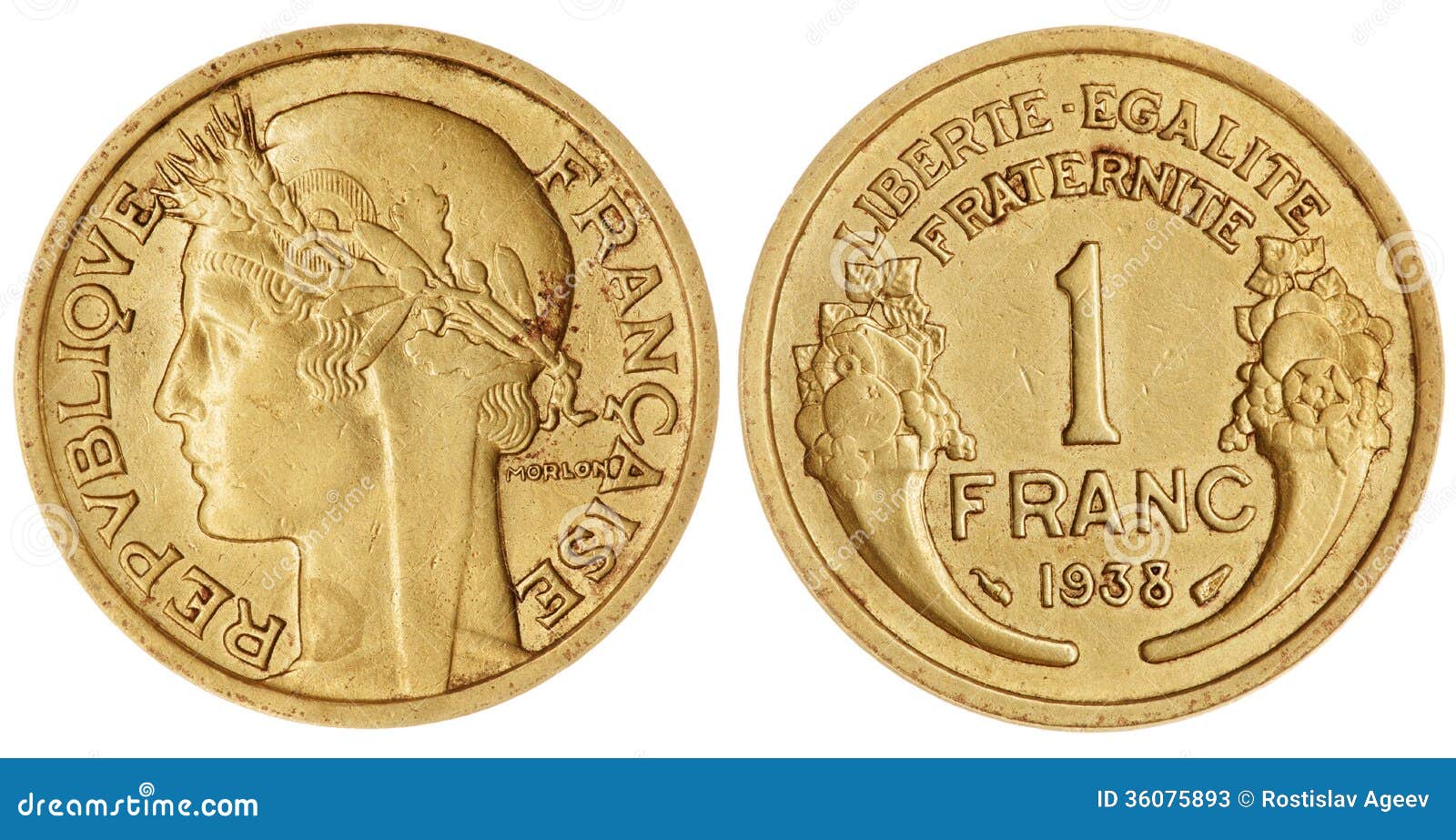 Un Franc Coin Isolated image stock. Image du bronze, collecteur - 36075893