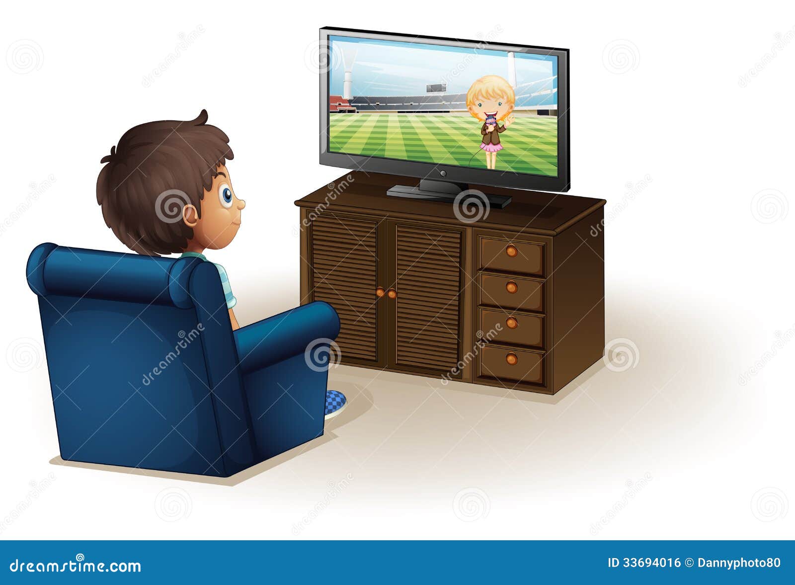 Un Giovane Ragazzo Che Guarda Una Televisione Illustrazione Vettoriale ...