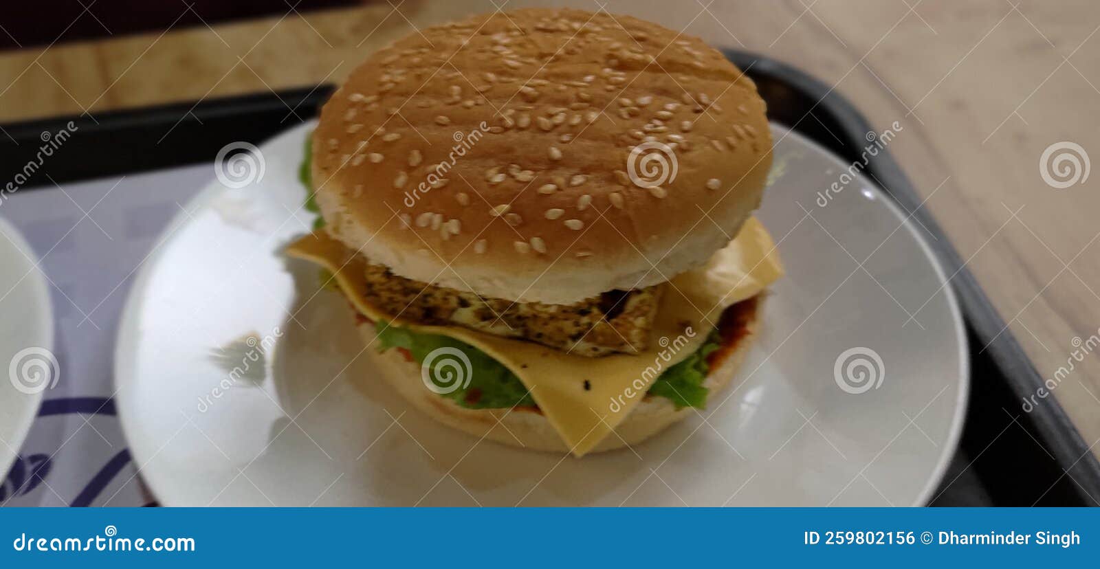 Un Hamburger Au Fromage Dans Une Assiette Blanche Photo stock - Image ...