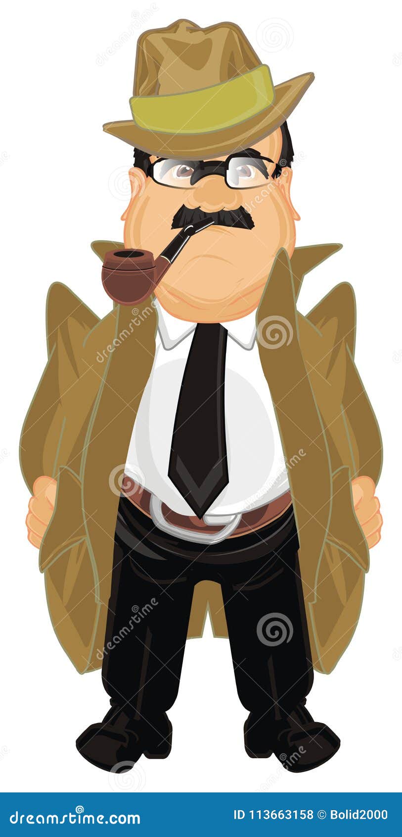 Detective with pipe stock illustration. Illustration of happy - 113663158