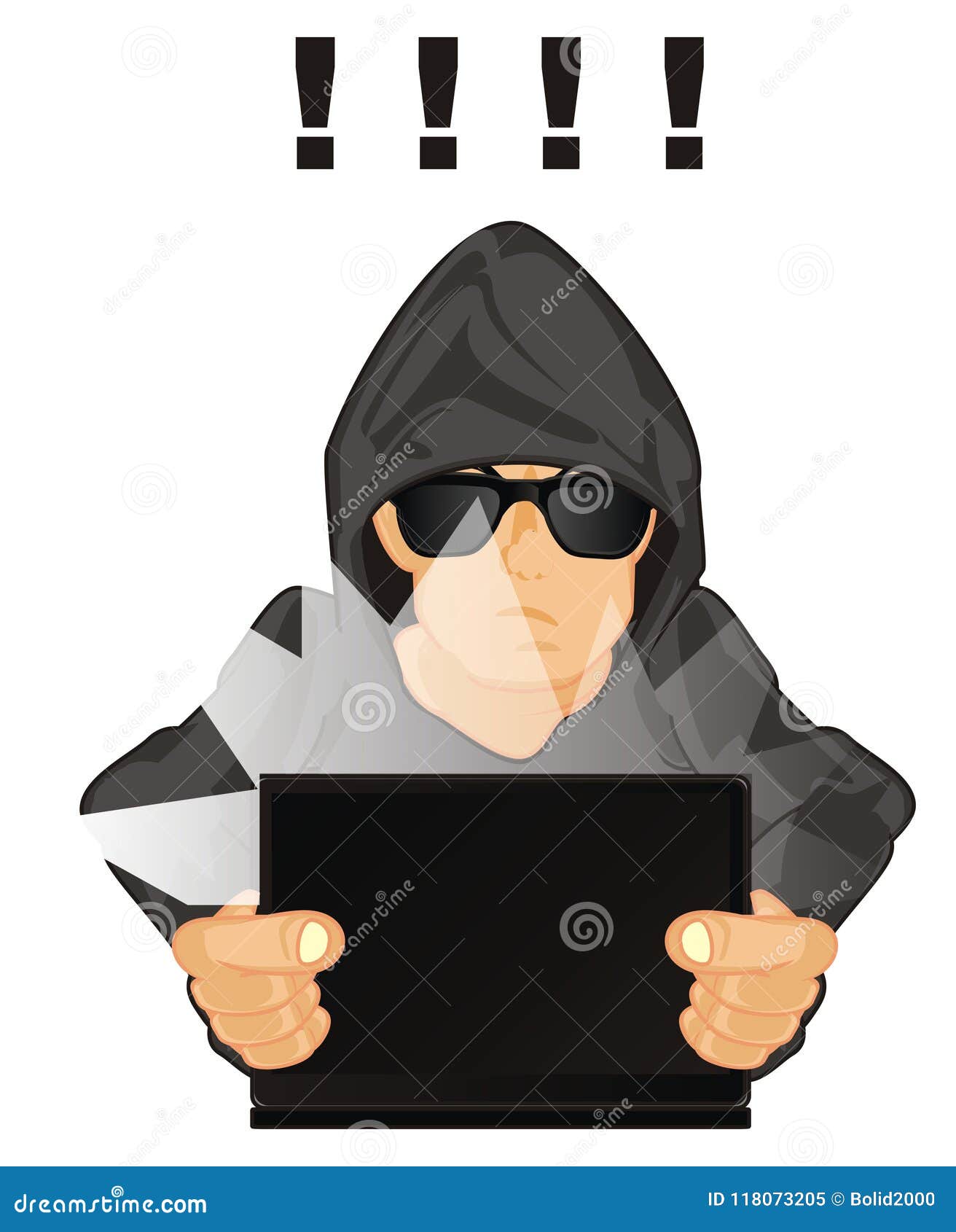 Hacker and Exclamations Signs Stock Illustration - Illustration of ...