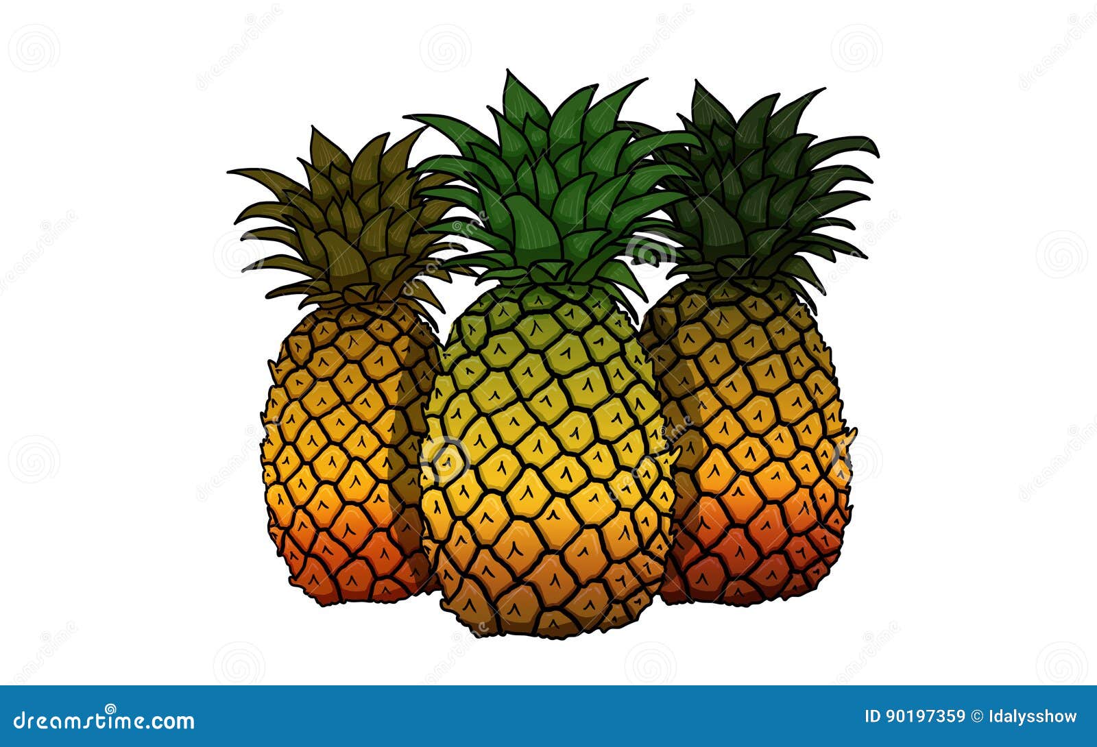 Un'illustrazione Di Tre Ananas Illustrazione di Stock - Illustrazione ...