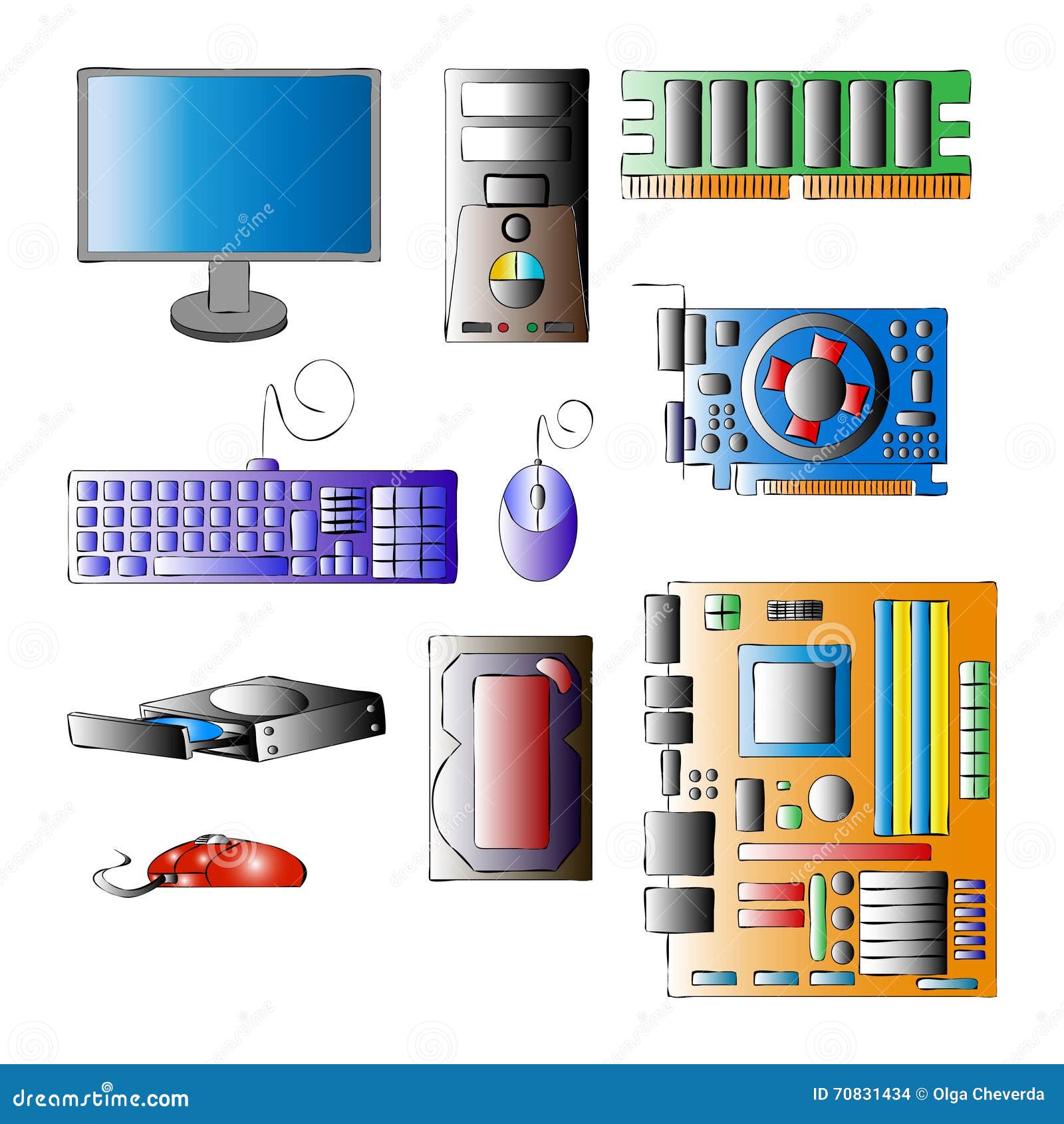 Un Insieme Delle Componenti Per Il Computer Illustrazione Vettoriale ...