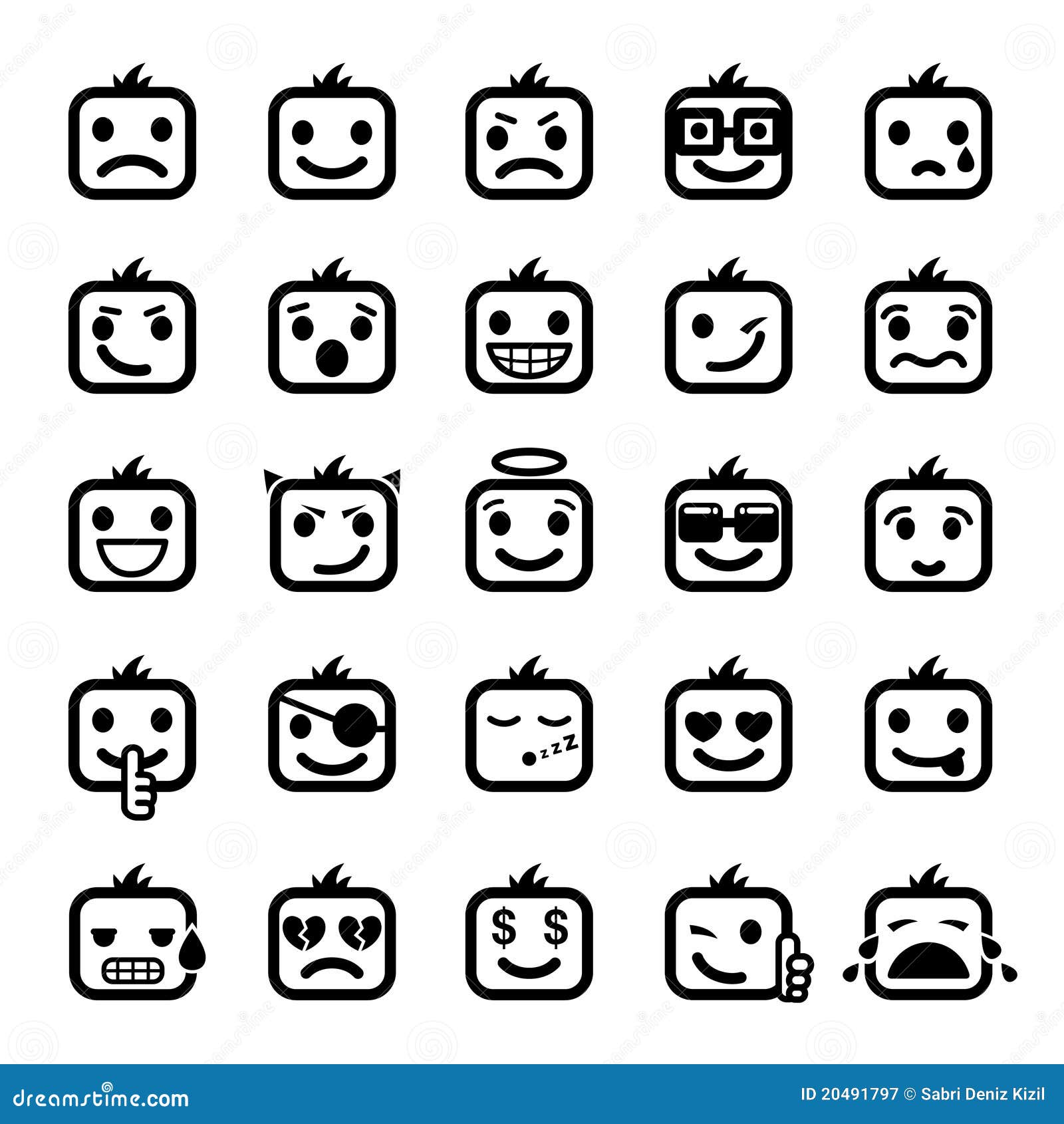 Un Insieme Di 25 Fronti Di Smiley Illustrazione Vettoriale ...