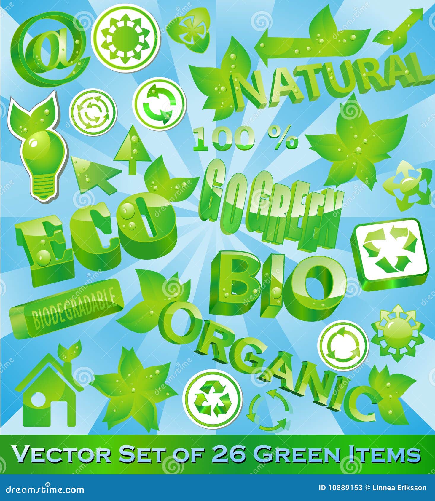 Un Insieme Di 26 Elementi Ecologici Illustrazione Vettoriale ...