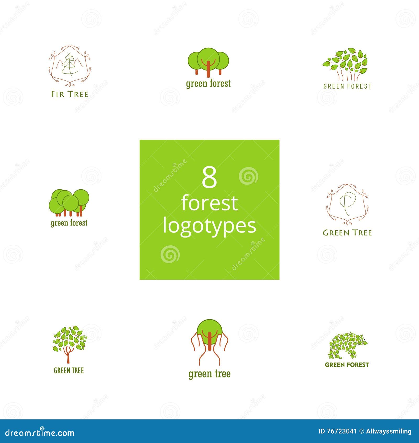 Un Insieme Di 8 Alberi E Logos Della Foresta Illustrazione Vettoriale ...