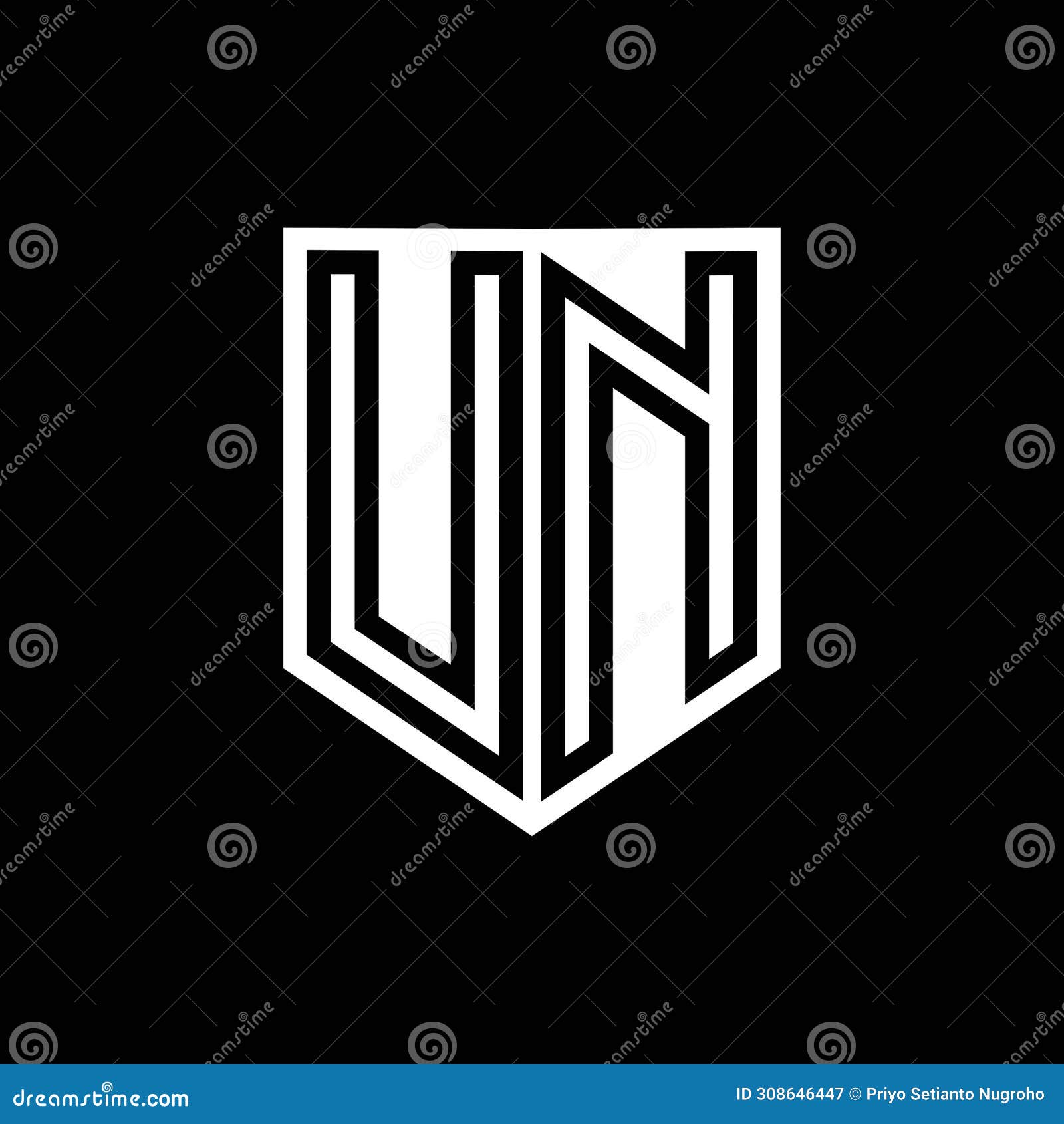 UN Logo Monogram Shield Geometric Black Line Inside White Shield Color ...