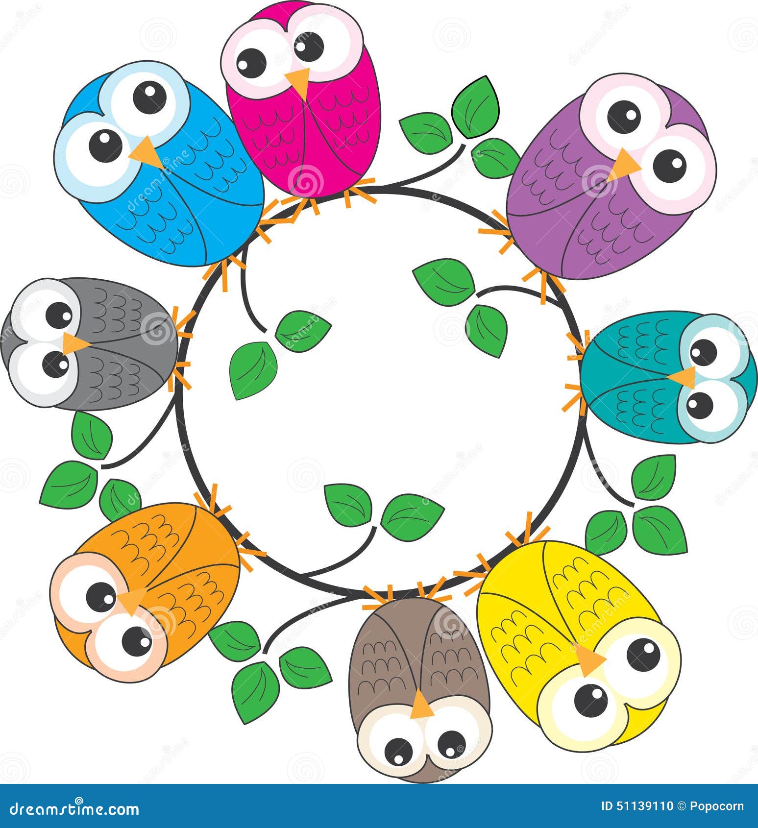 Un Marco De Búhos Coloridos Ilustración del Vector - Ilustración de ...