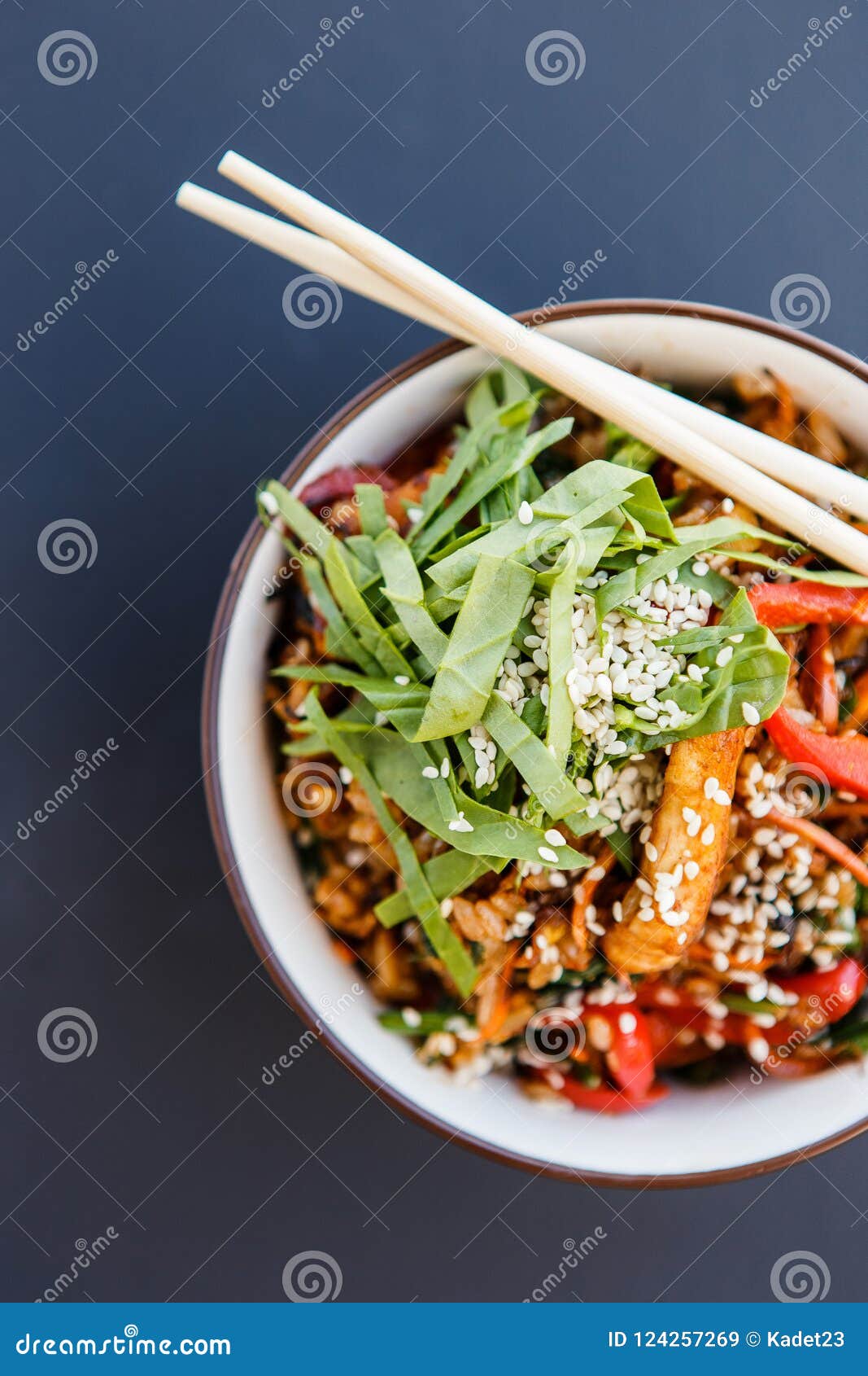 Un plat d'un riz de wok image stock. Image du poulet - 124257269