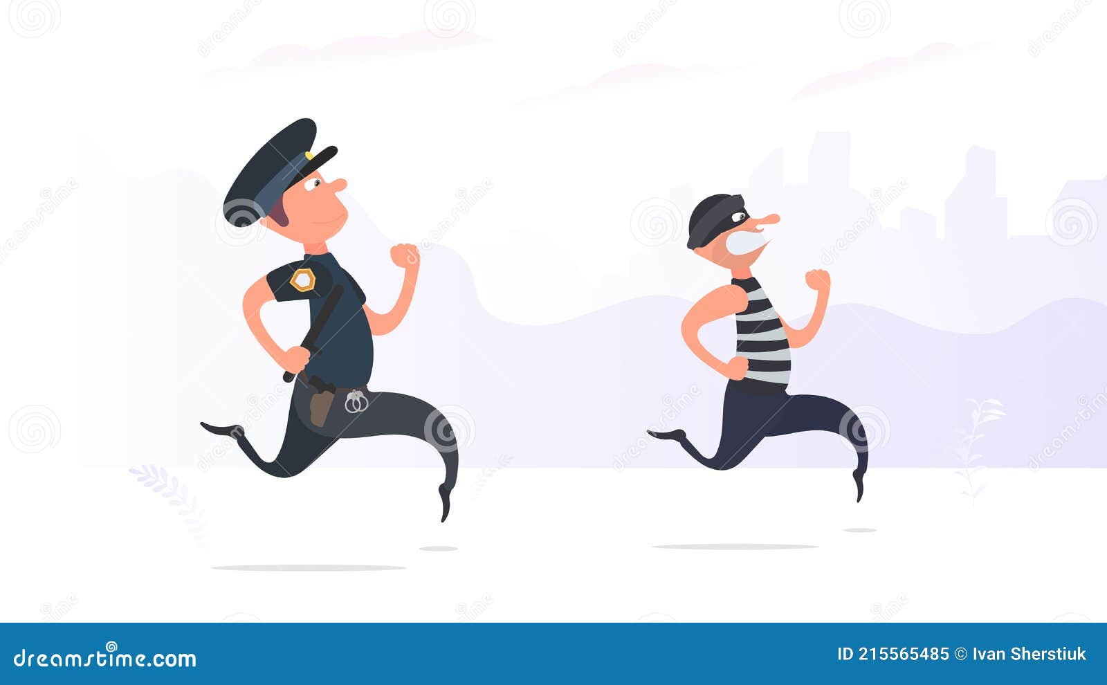 Un Policier Court Après Un Voleur Le Criminel Séchappe Du Policier Style Dessin Animé