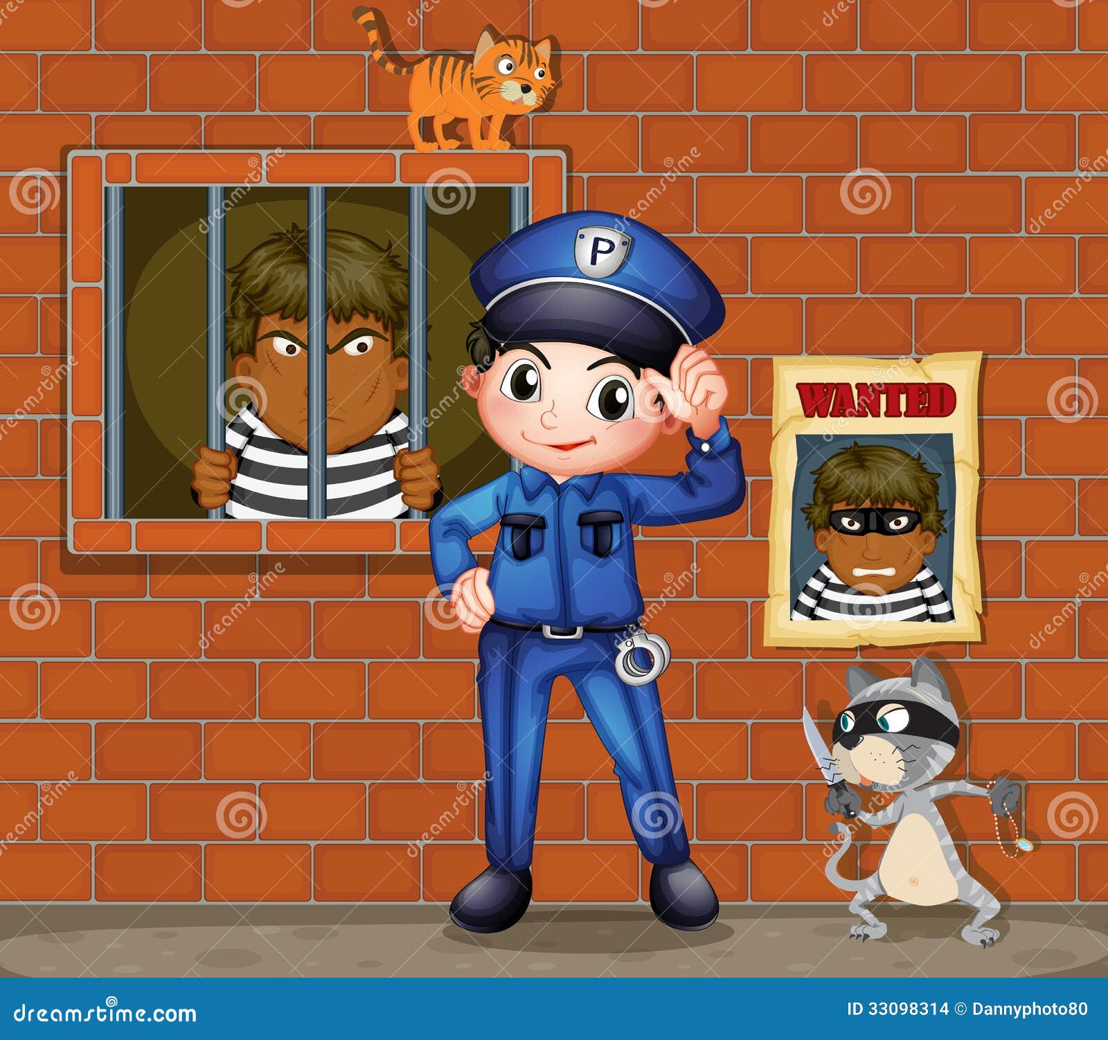 Un Policier Devant Une Prison Avec Deux Chats Illustration de Vecteur ...