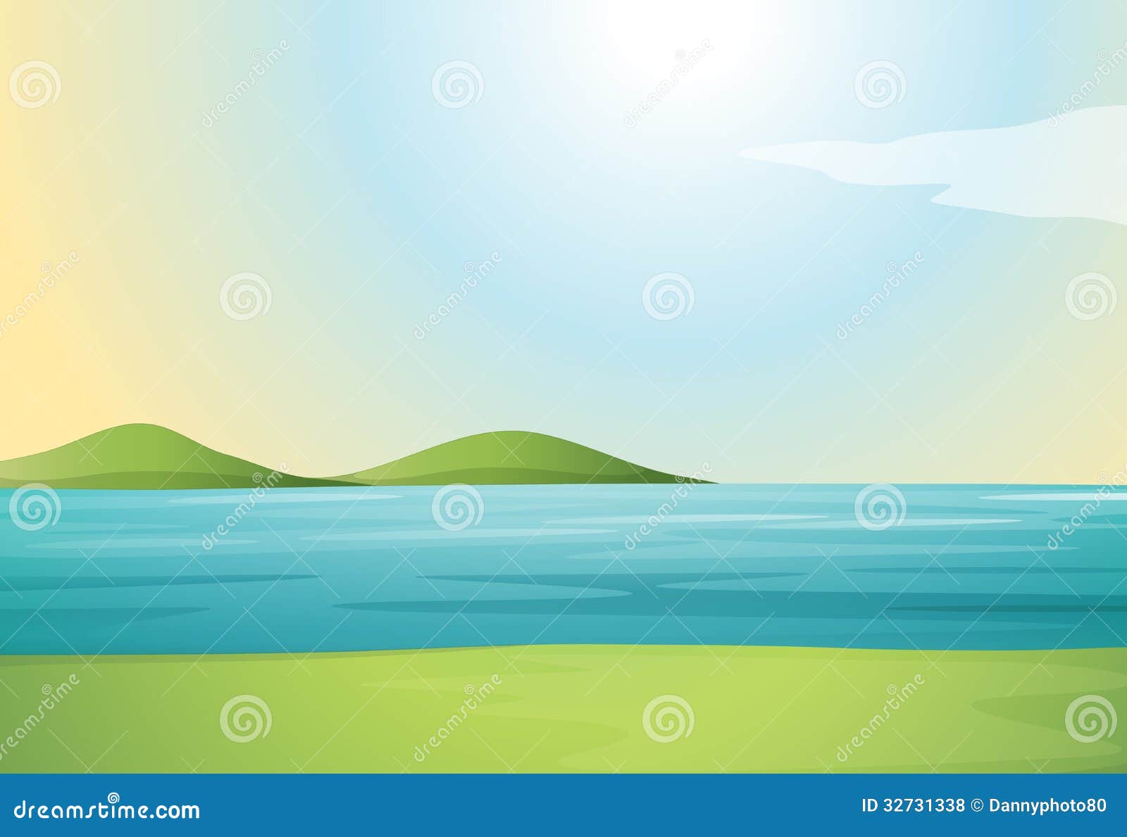 Un río y colinas ilustración del vector. Ilustración de colinas - 32731338