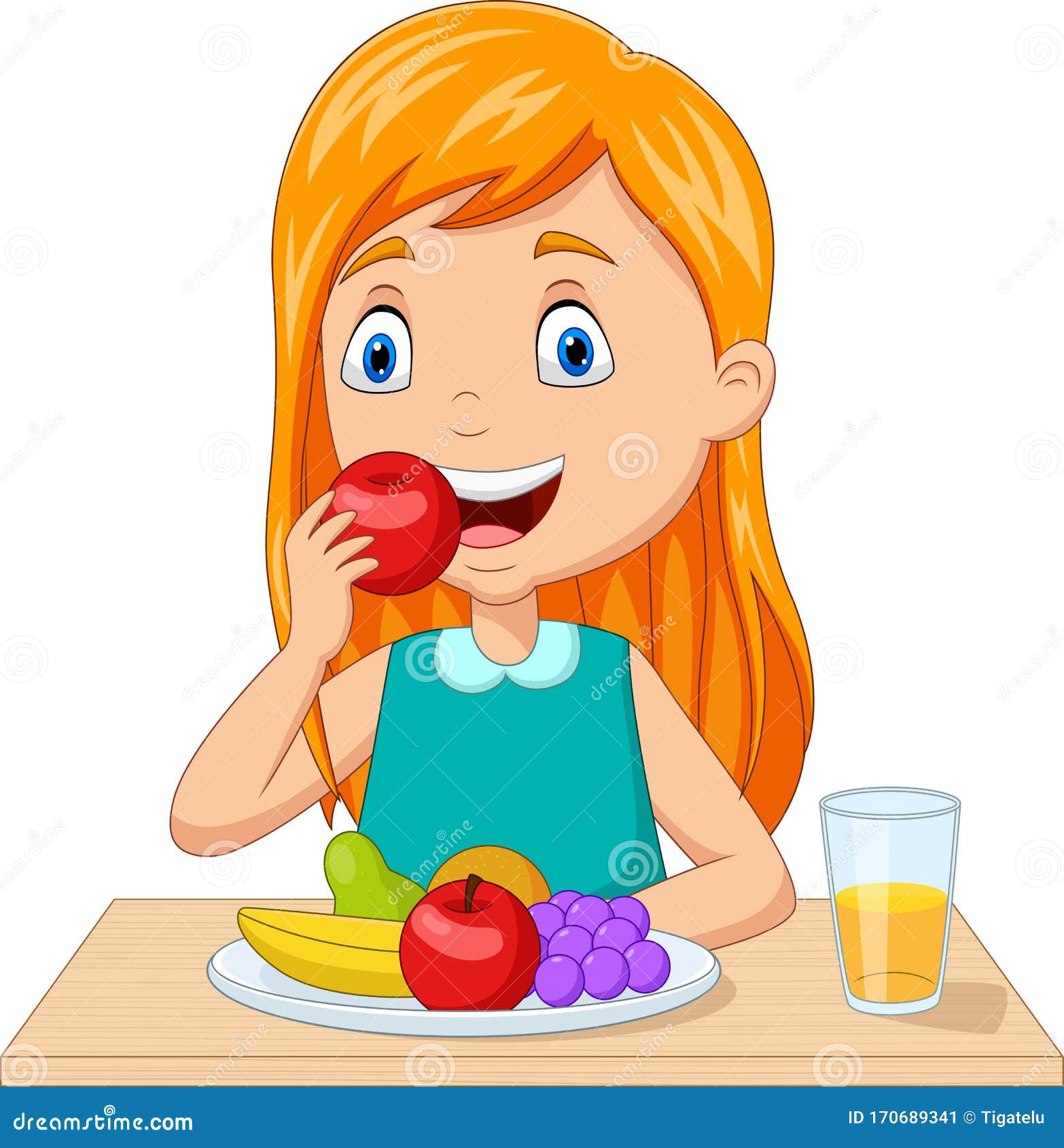 Una Bambina Che Mangia Frutta Al Tavolo Illustrazione Vettoriale ... Una Bambina Che Mangia Frutta Al Tavolo Illustrazione Vettoriale ...