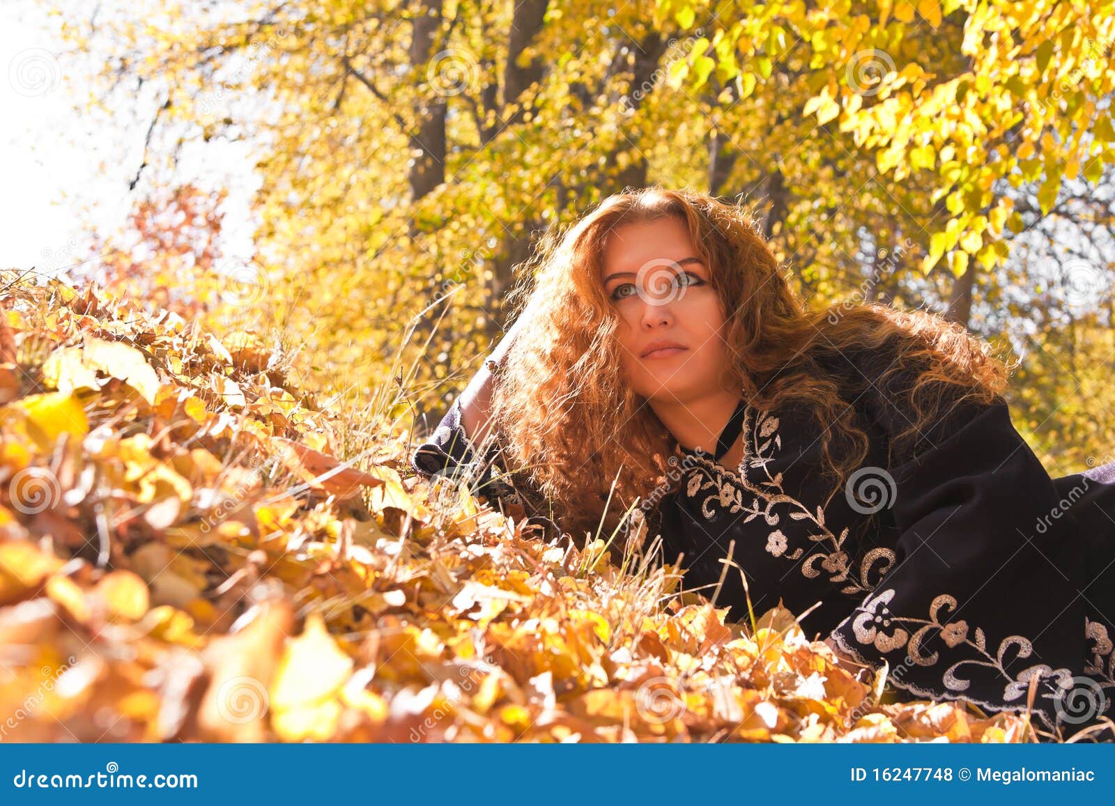 Una Bella Donna Ginger-haired Nella Foresta Di Caduta Fotografia Stock ...