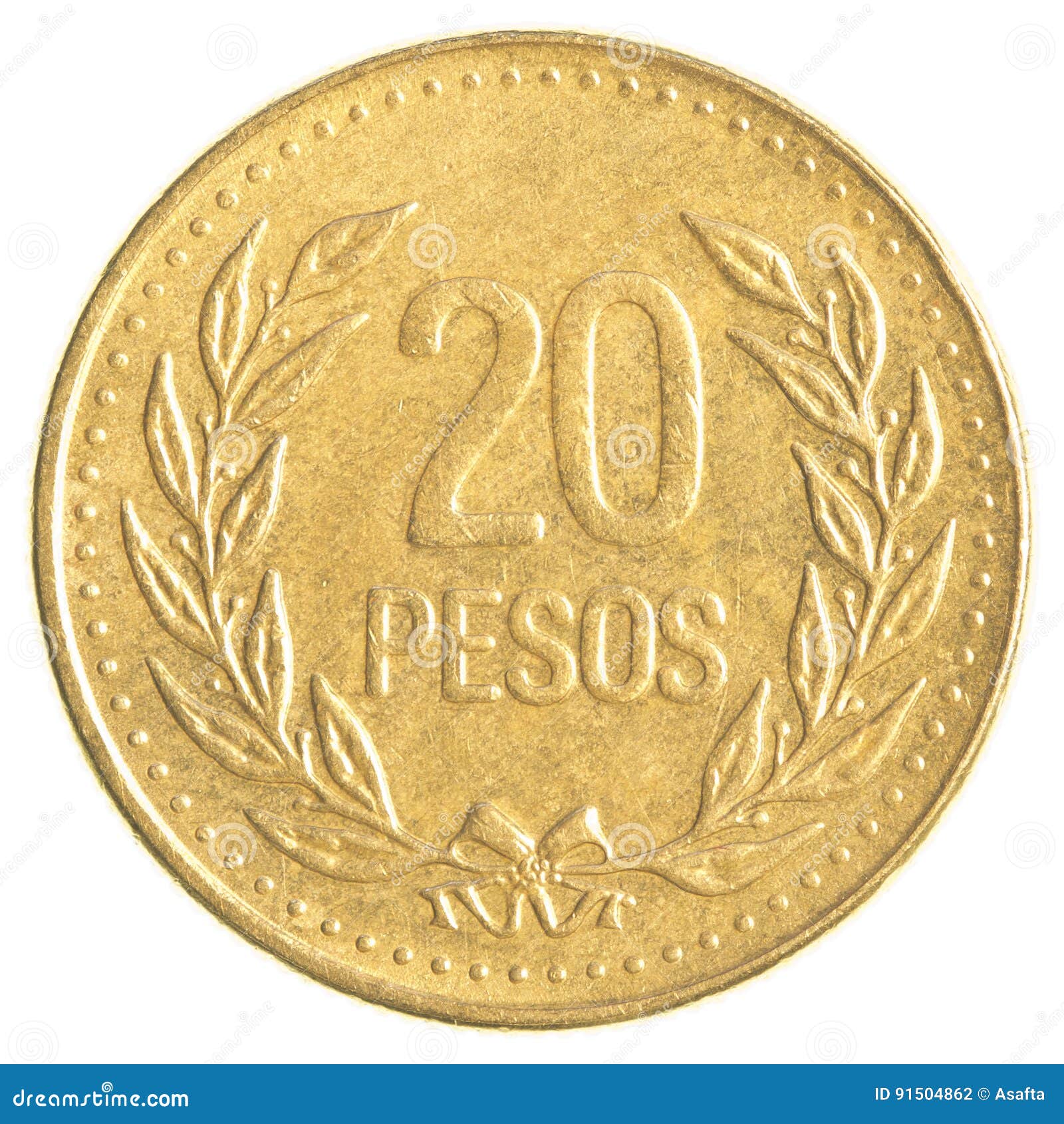 Una Moneta Di 20 Pesi Colombiani Fotografia Stock - Immagine di metallo ...