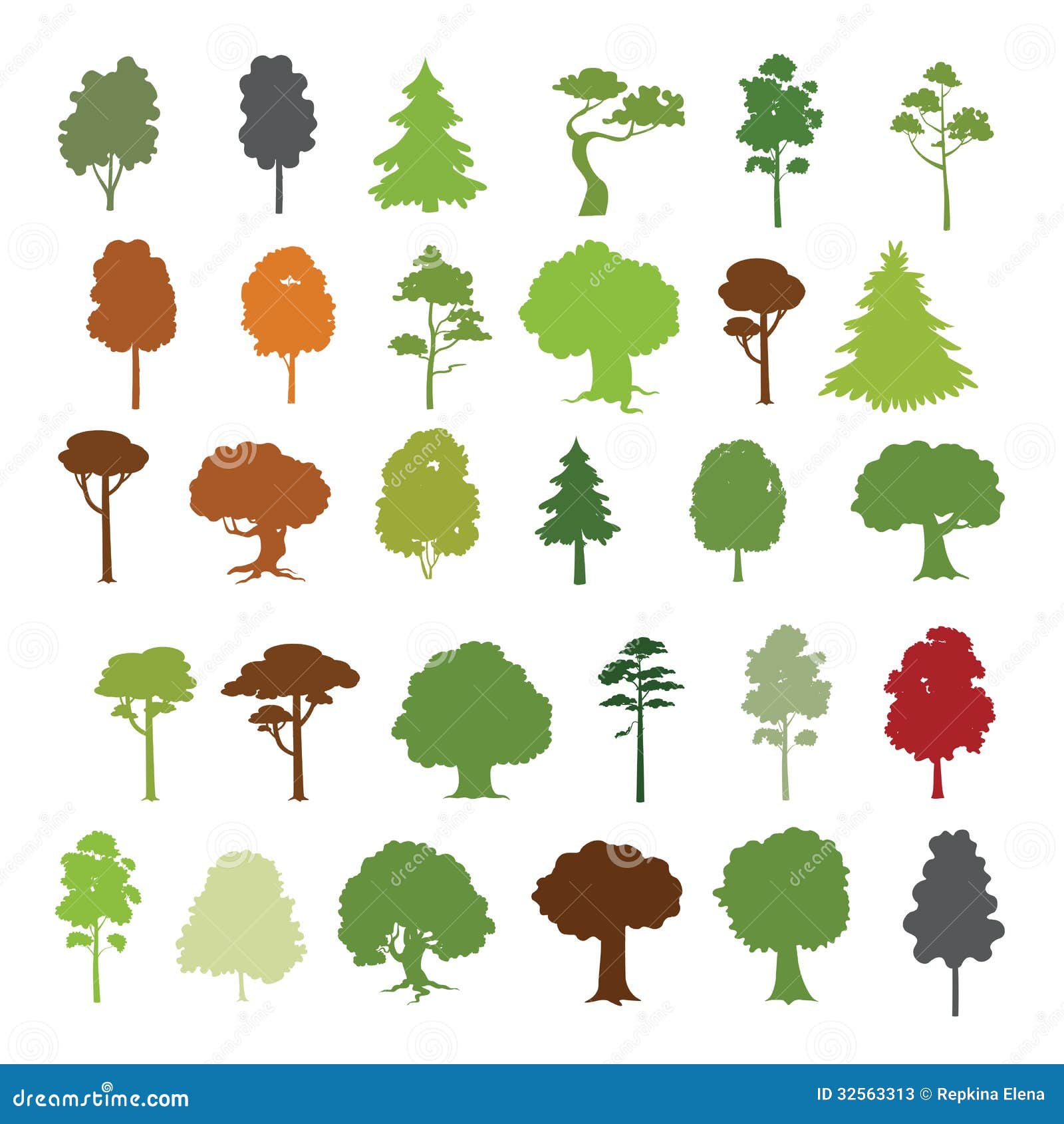 Una raccolta di 30 alberi illustrazione vettoriale. Illustrazione di ...