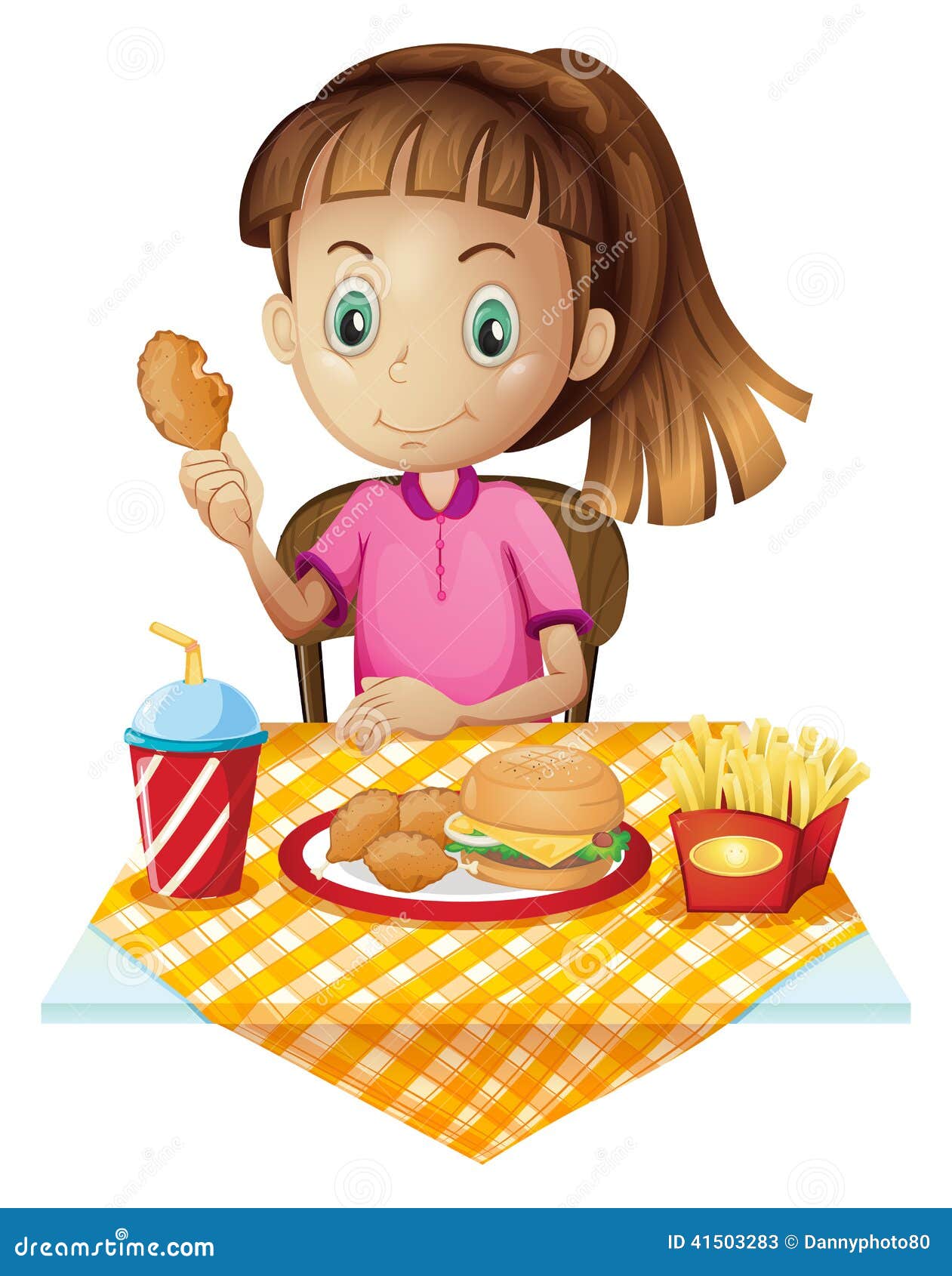 Una Ragazza Che Mangia Al Deposito Di Pasto Rapido Illustrazione ... Una Ragazza Che Mangia Al Deposito Di Pasto Rapido Illustrazione ...
