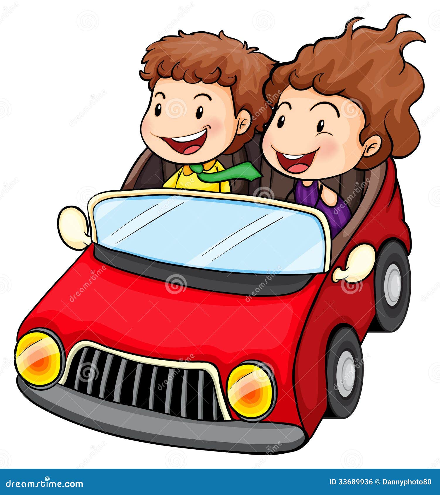 Una Ragazza E Un Ragazzo Che Guidano in Rosso Automobile Illustrazione ...