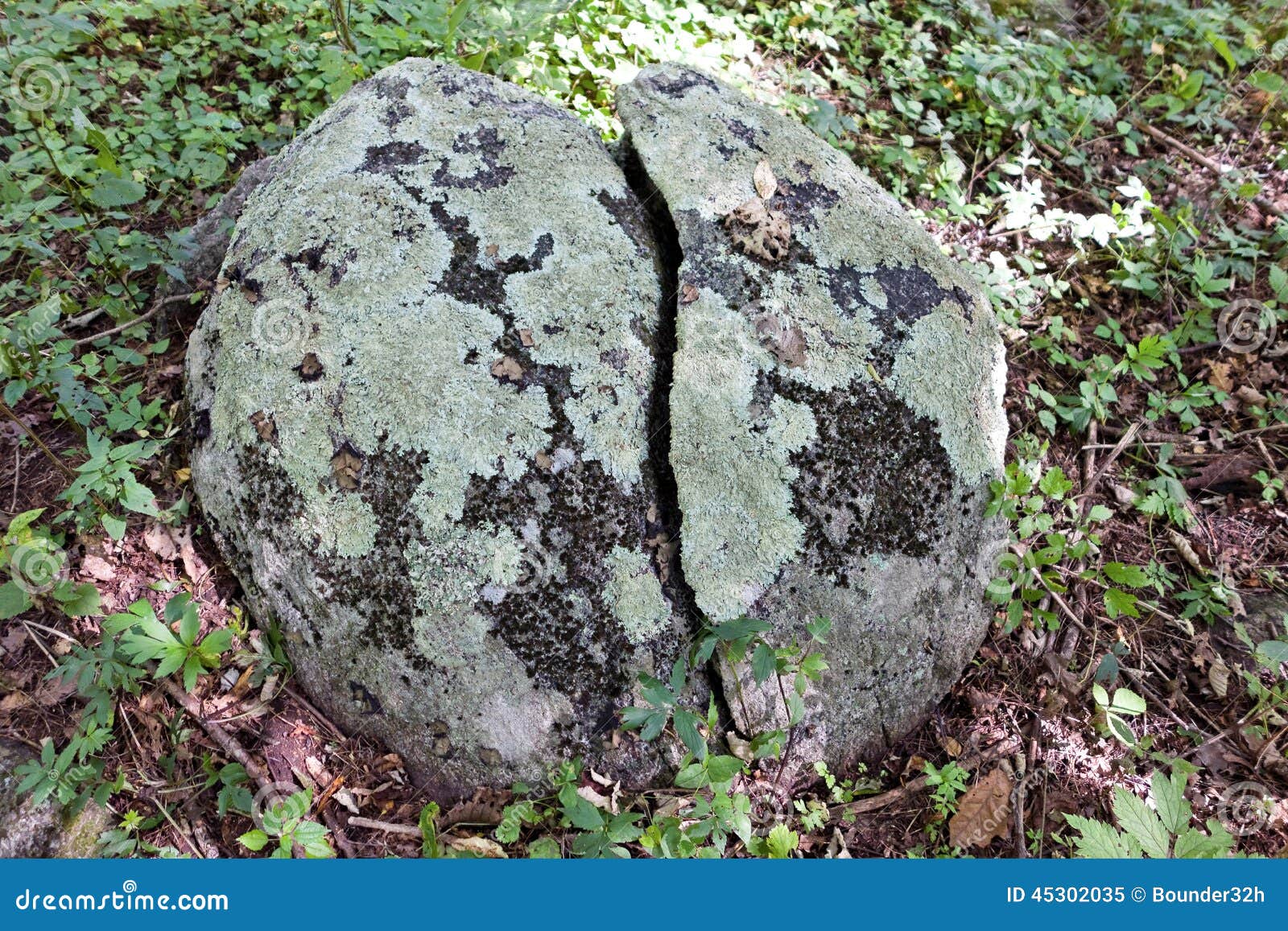 Una Roca Partida Por La Mitad Imagen de archivo - Imagen de musgo, roca ...